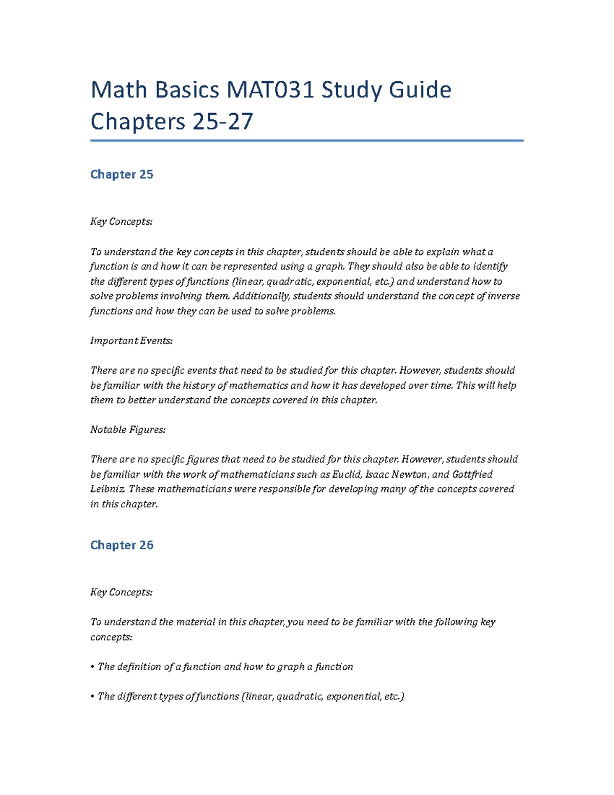 Math Basics MAT031 Study Guide Chapters 25-27 - Math Basics MAT031 ...