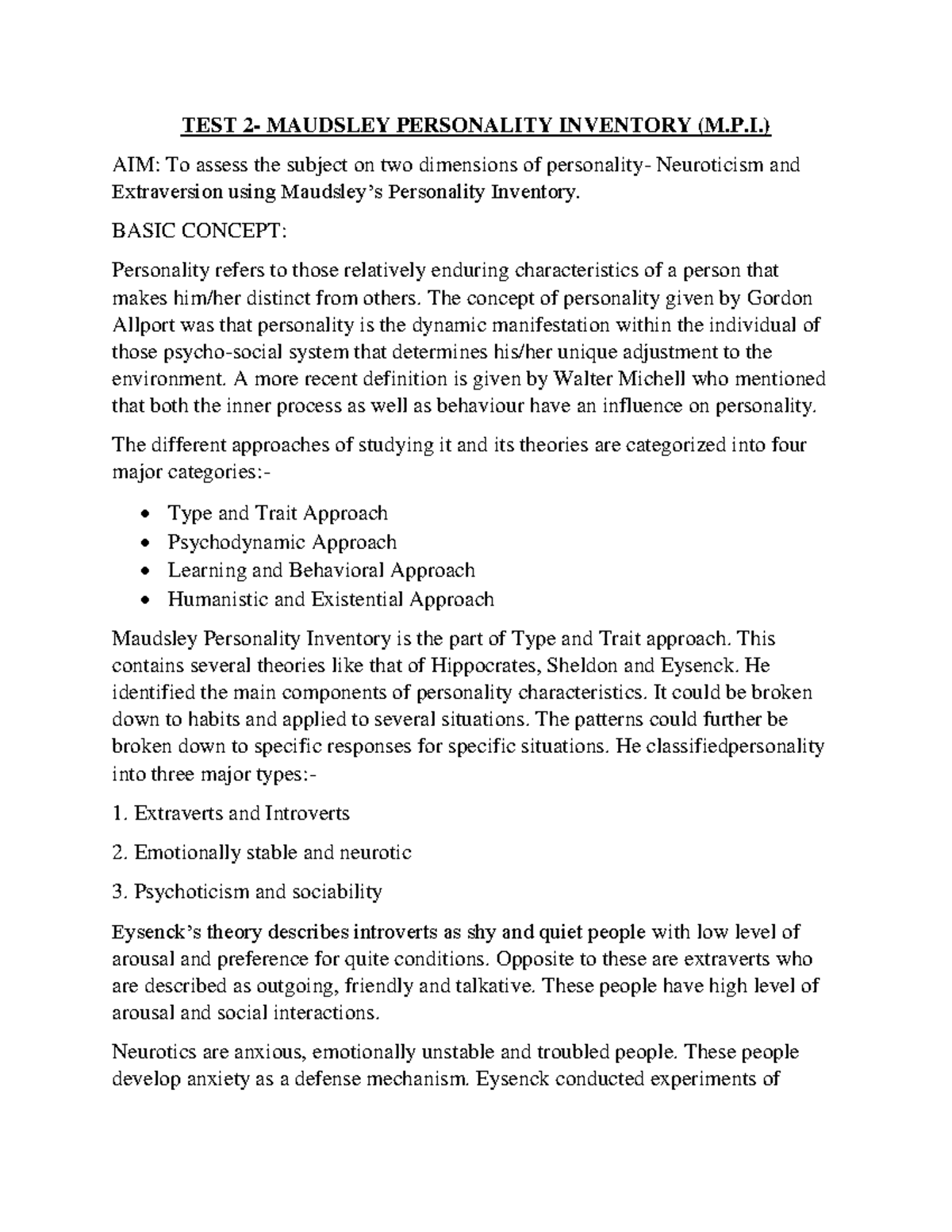 Test 2- MPI - ____ - TEST 2- MAUDSLEY PERSONALITY INVENTORY (M.P.) AIM ...