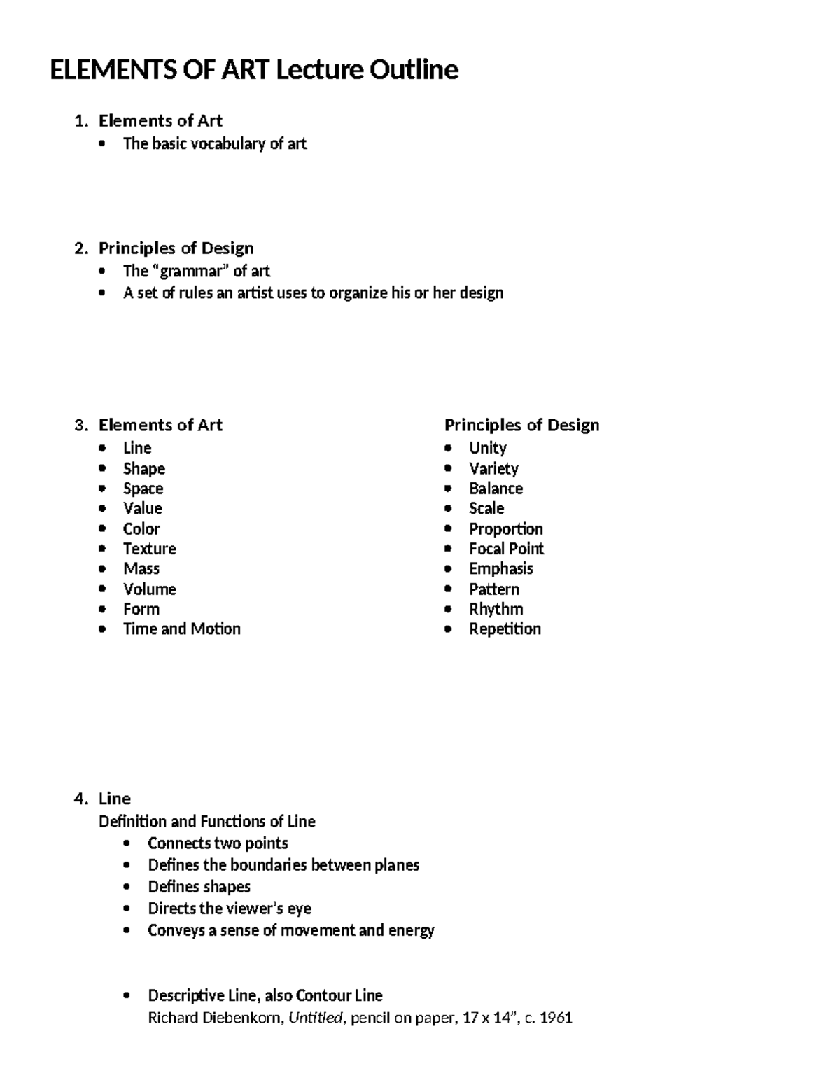 Elements of Art Lecture Outline - Tagged - ELEMENTS OF ART Lecture ...