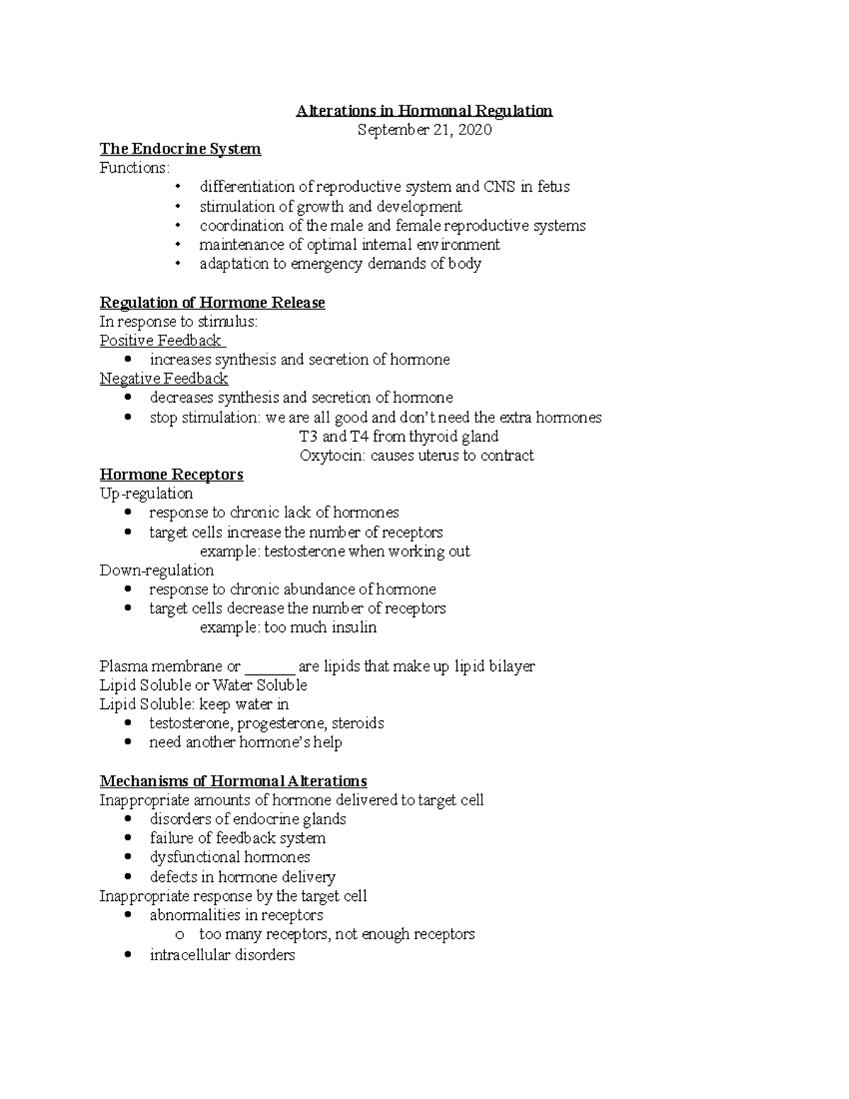 Patho- Unit 2 Alterations in Hormonal Regulation - Alterations in ...