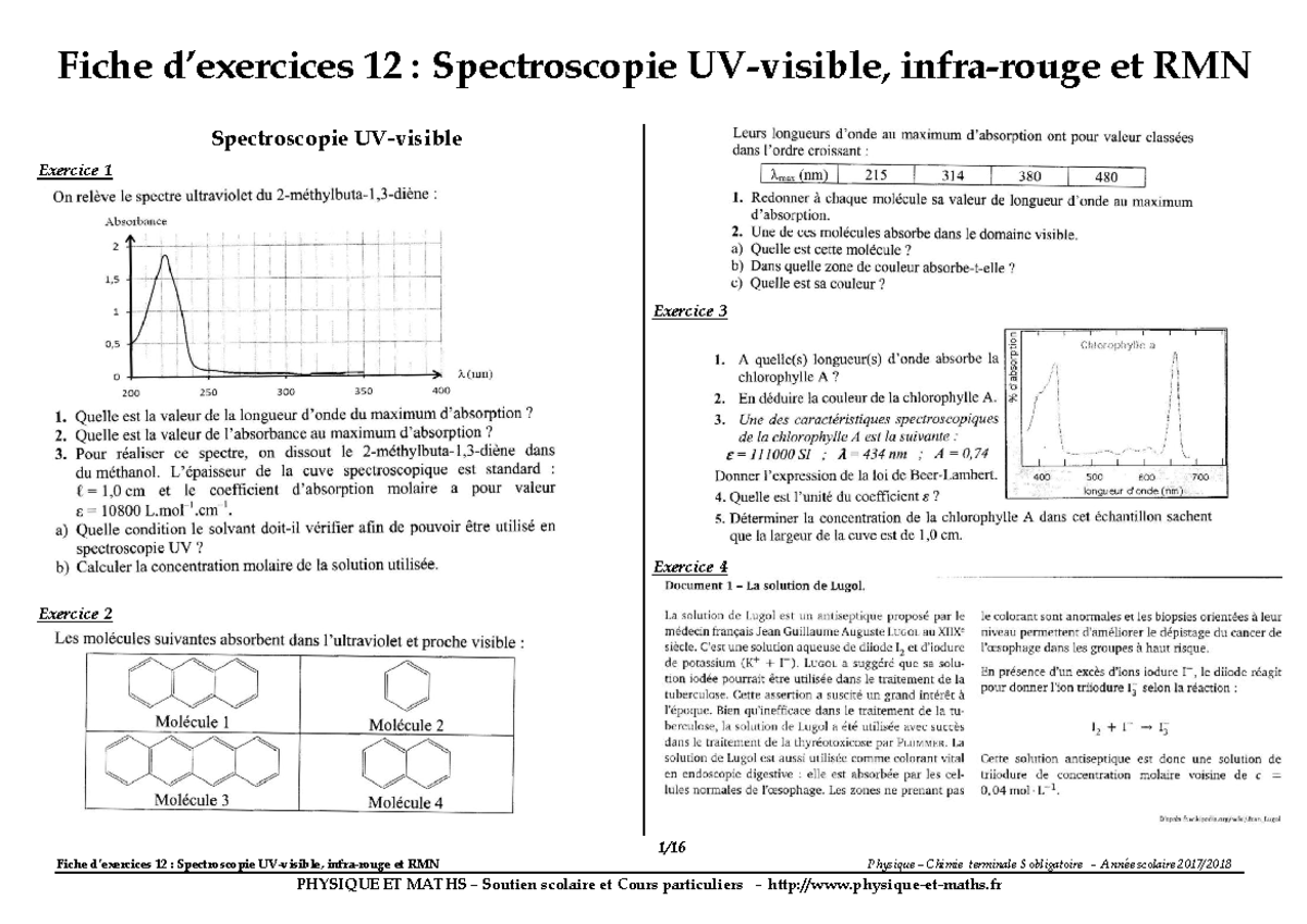 Chapitre 12-exercice-spectroscopie - 1/ Fiche d’exercices 12 ...