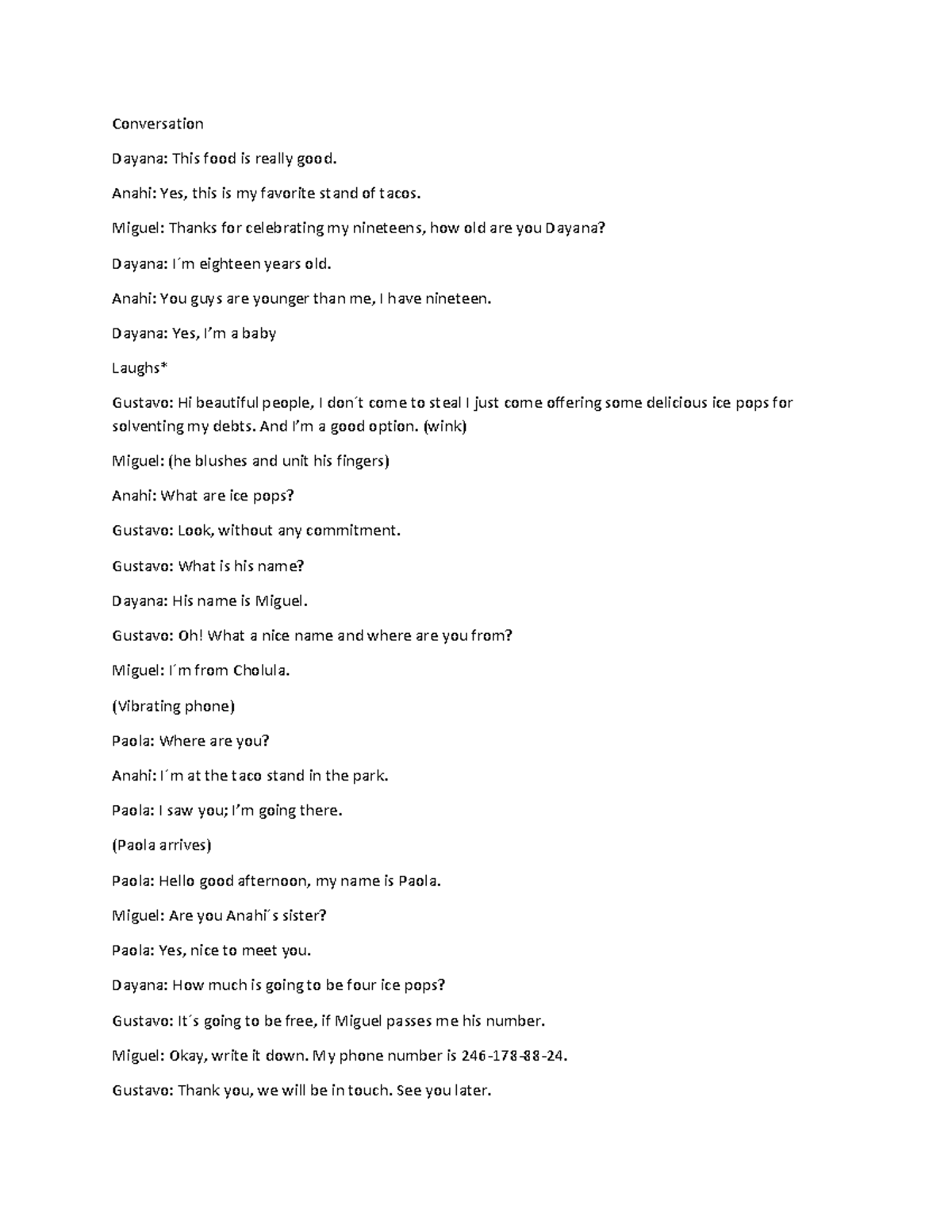 Conversation - conversacion en ingles - Conversation Dayana: This food ...