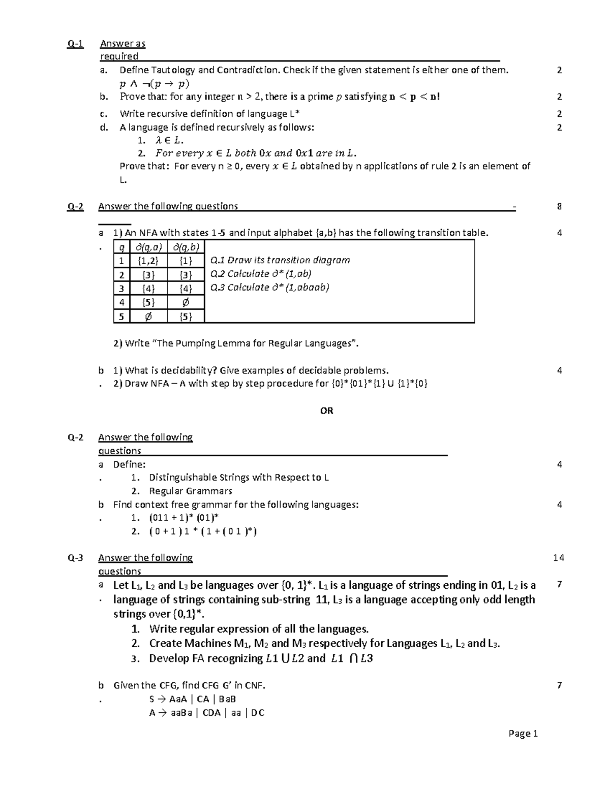 COMP602 Mid Sem Paper Even 2019-20-1 - Page 1 Q- 1 Answer as - Studocu