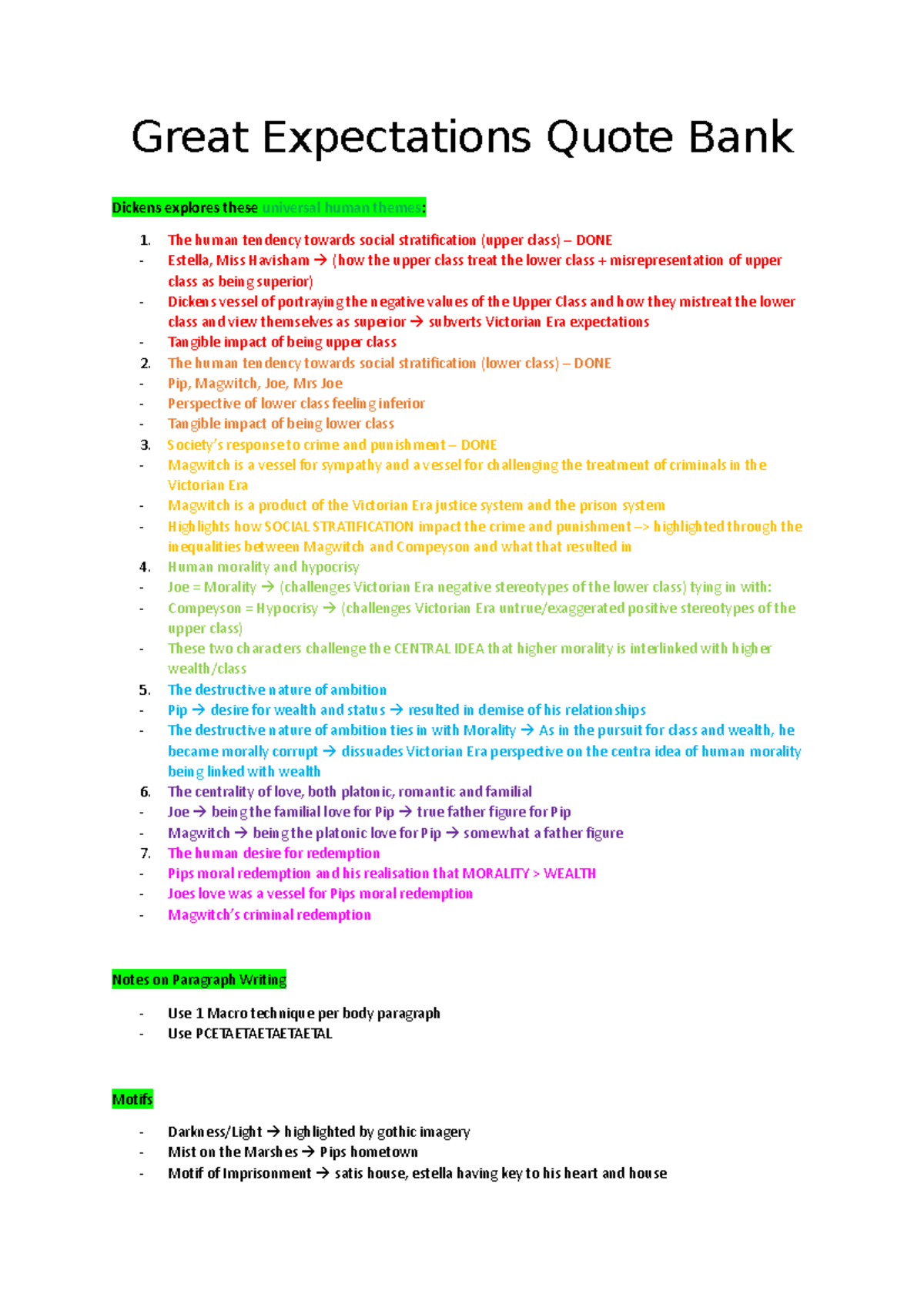 HSC Great Expectations Quote Bank - Band 6 Quotes + Analysis - Great ...