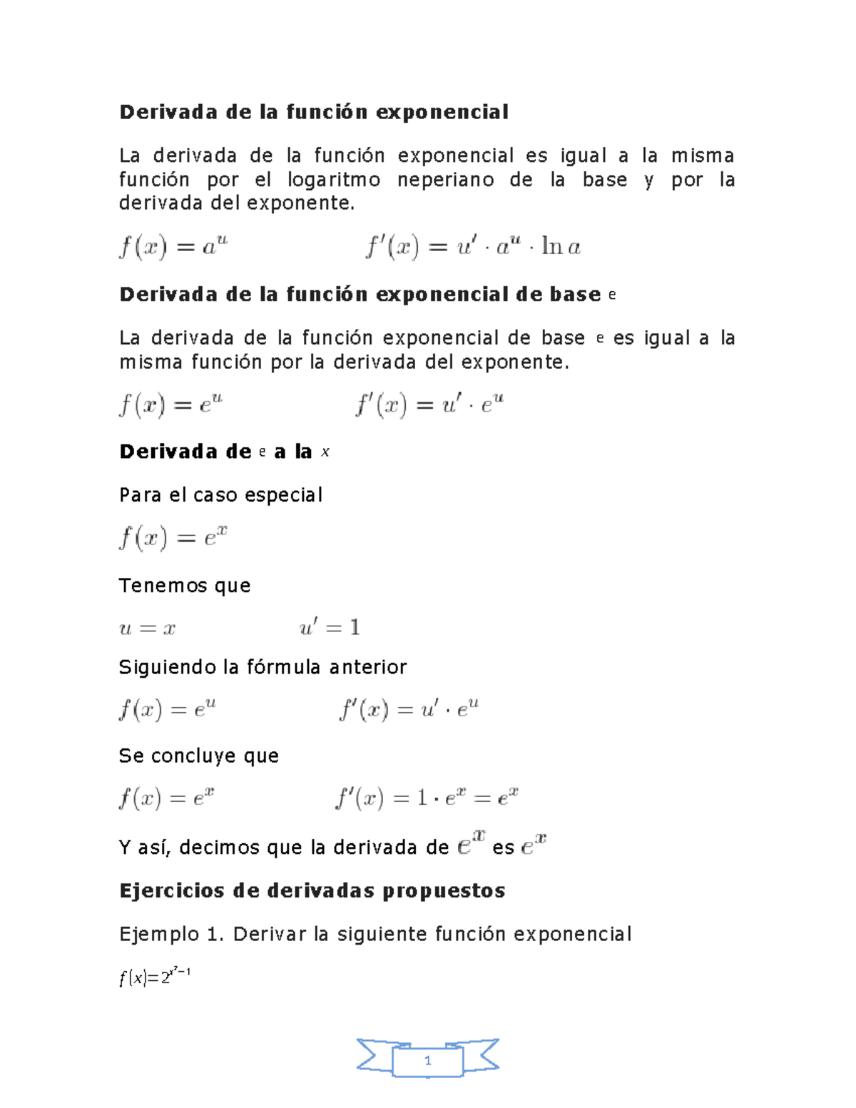 Derivada de funciones exponenciales 5 I sábado 11 marzo - Derivada de ...