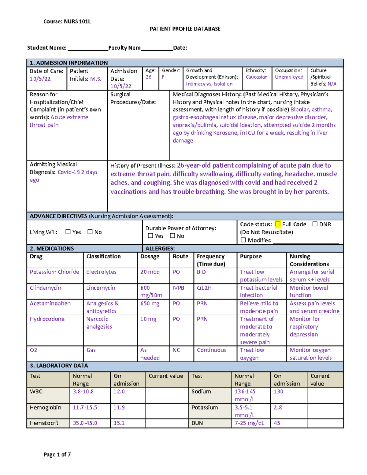 PPD Week 7 Final - this is a ppdw - PATIENT PROFILE DATABASE Student ...
