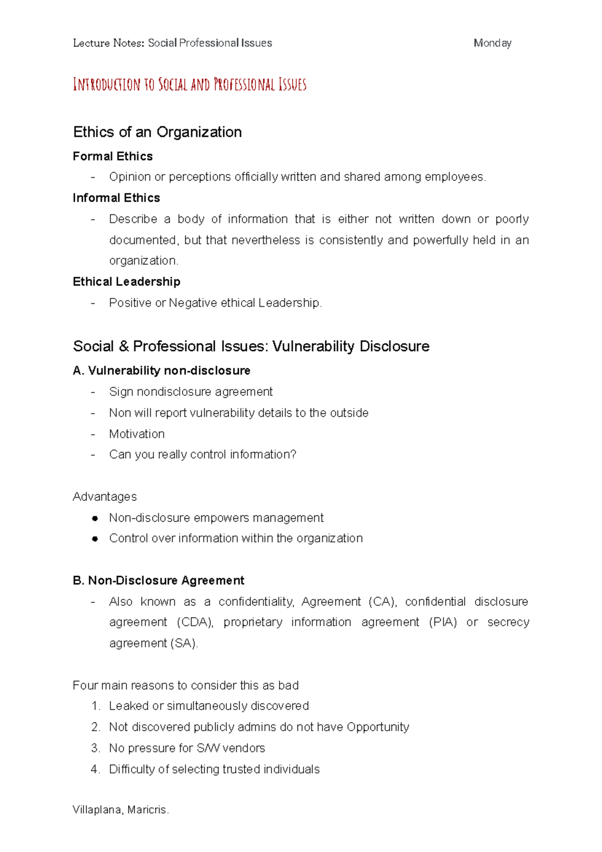 Introduction To Social And Professional Issues Week2 Lecture Notes Lecture Notes Social