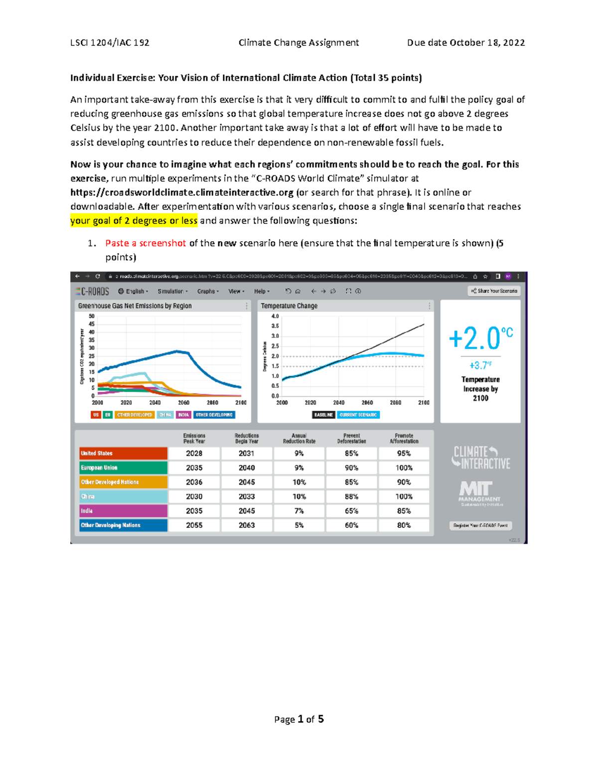 Climate assignment individual f2022 101430925 - Individual Exercise ...