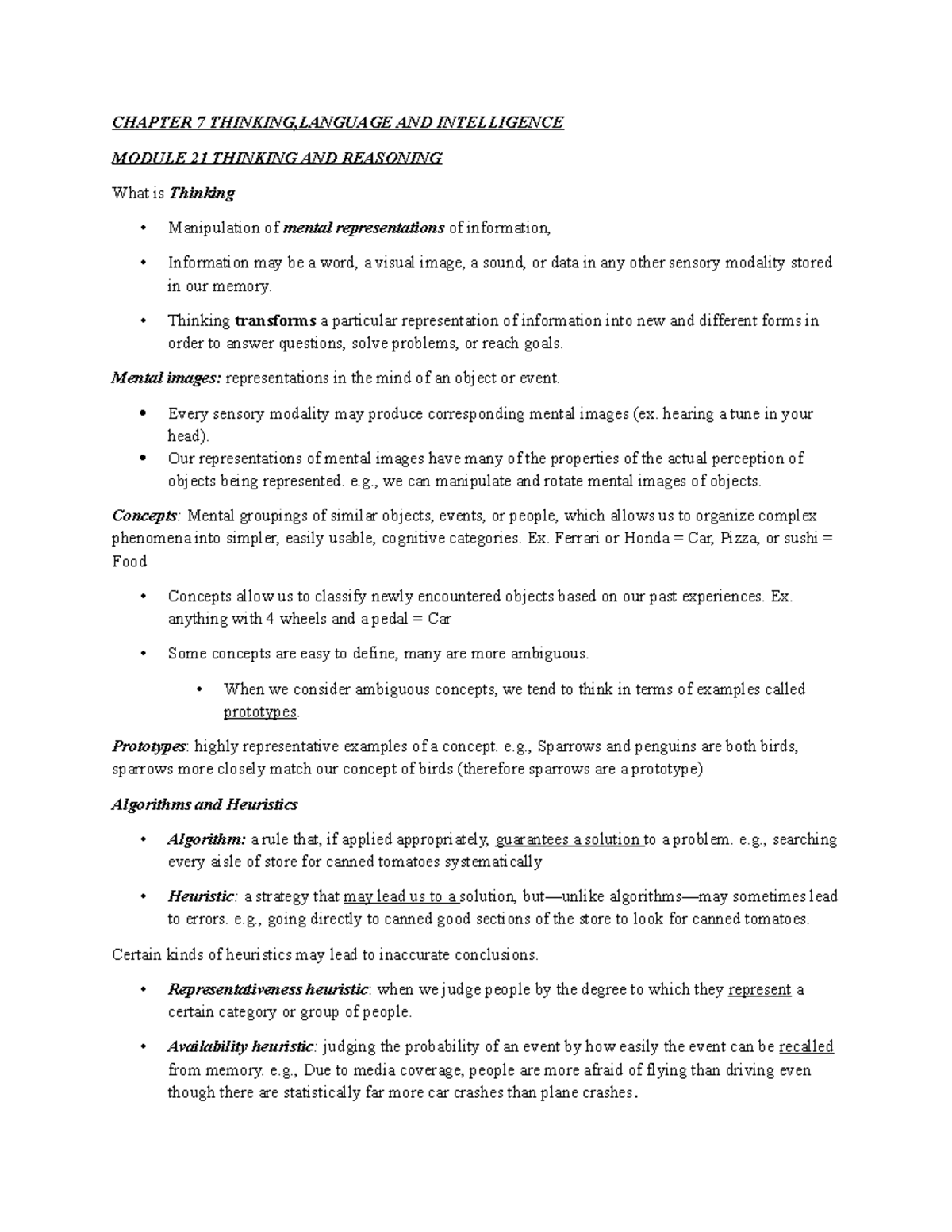 Chapter 7 notes to con - CHAPTER 7 THINKING,LANGUAGE AND INTELLIGENCE ...
