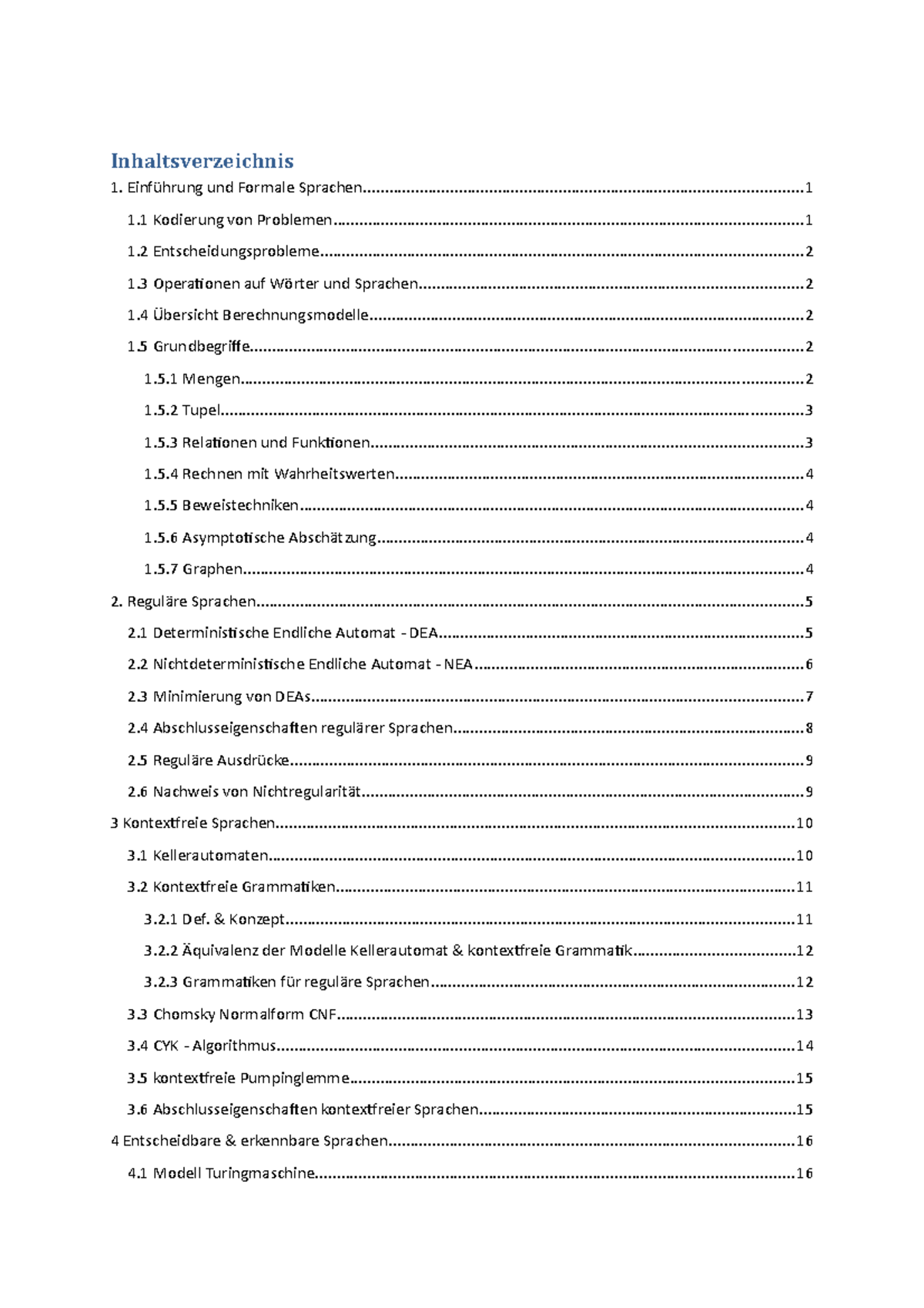 Theoretische Informatik 2019 - Inhaltsverzeichnis Einführung und ...