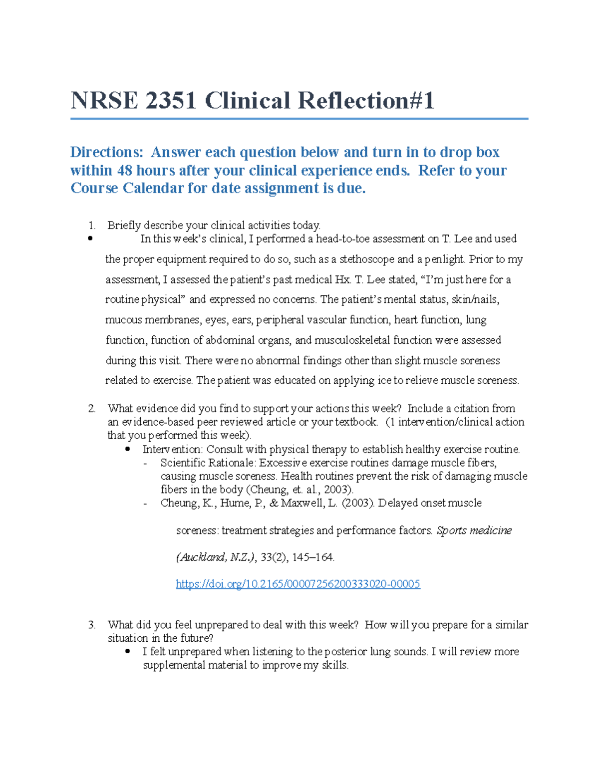 Clinical Reflection #1 - NRSE 2351 Clinical Reflection# Directions ...
