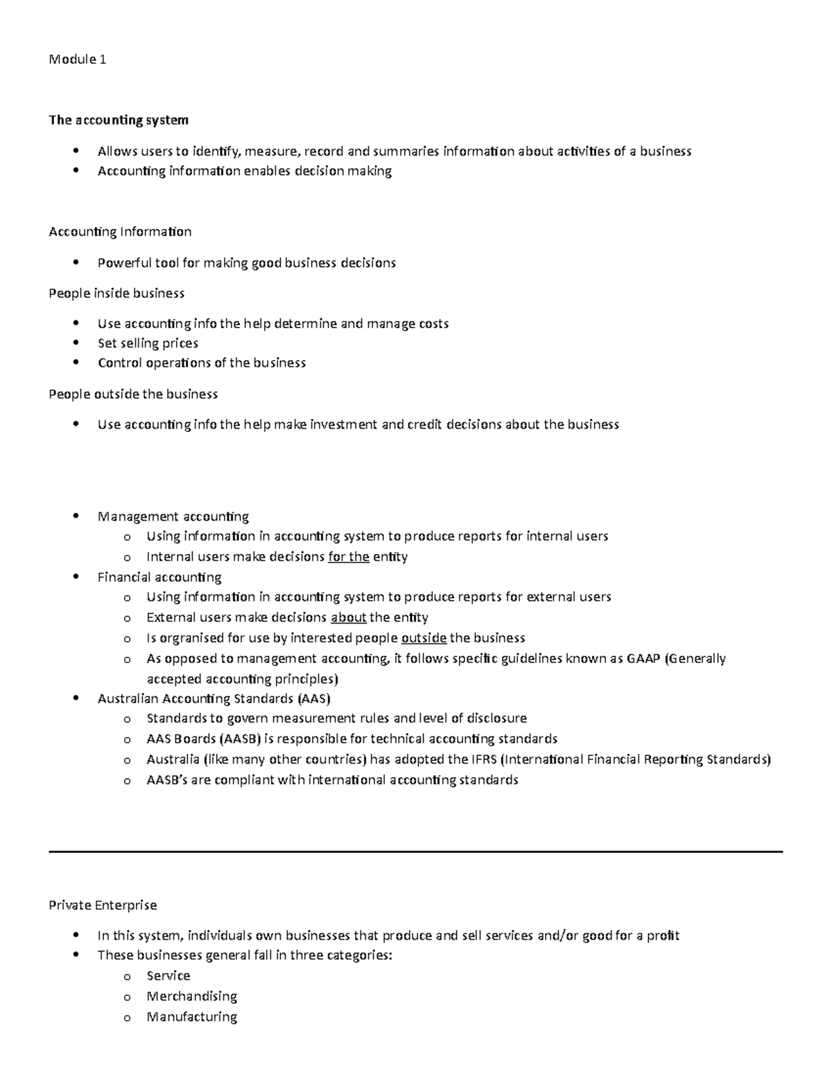 ACCT1101 Exam Notes - Module 1 The accounting system Allows users to ...