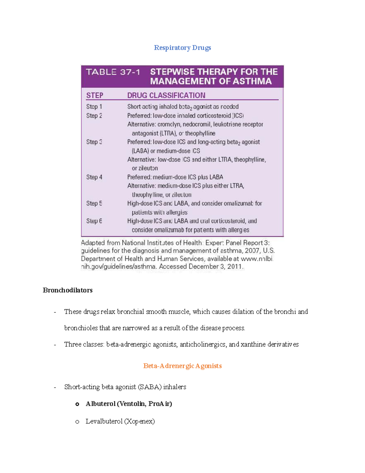 Respiratory Drugs - Respiratory Drugs Bronchodilators These drugs relax ...