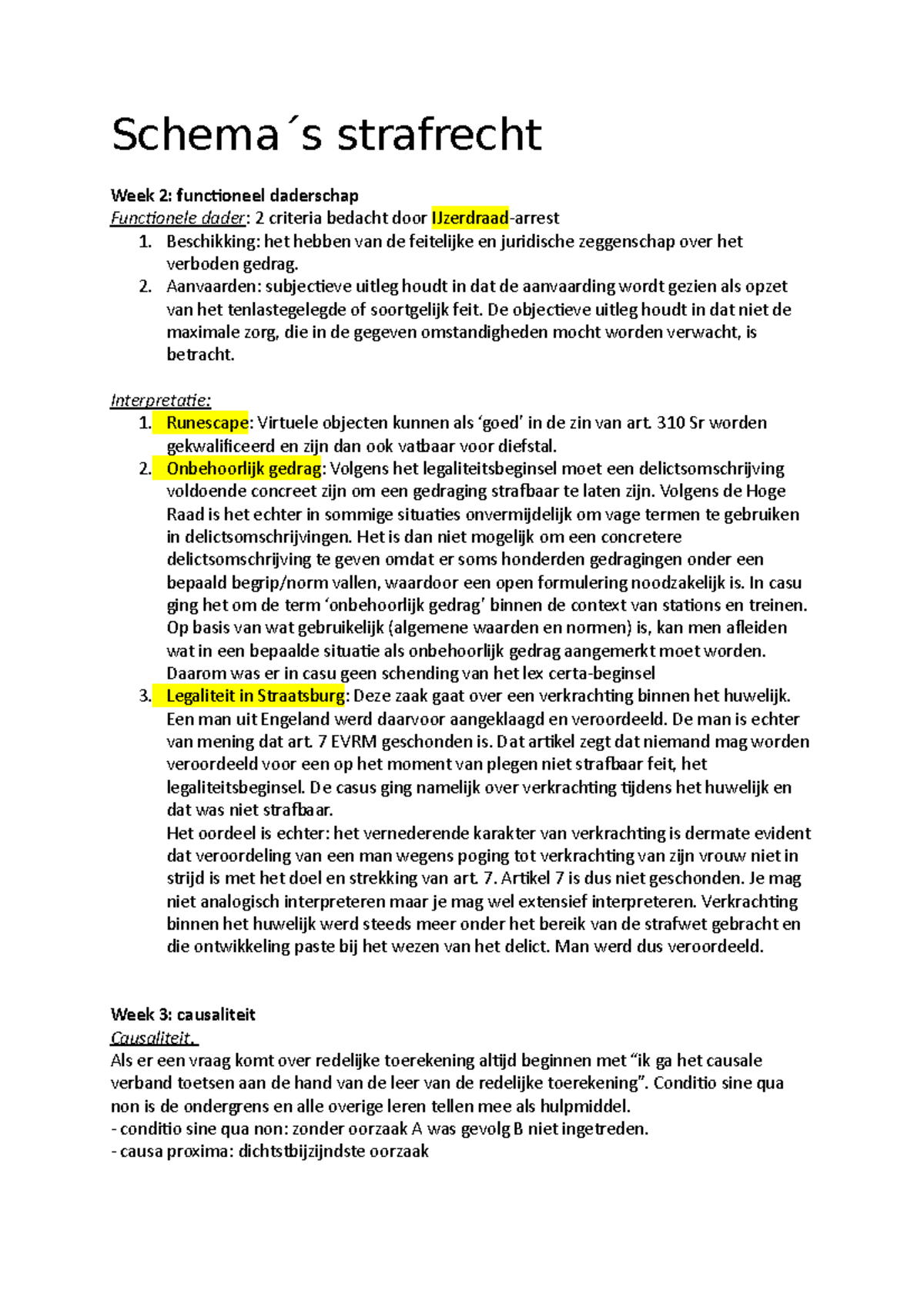 Schema Leerstukken Strafrecht - Samenvatting - stappenplan week 1 - 6 ...