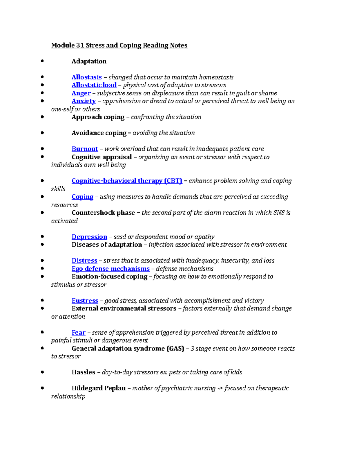 Module 31 Stress and Coping Reading Notes - NUR 111 - Guilford Tech ...