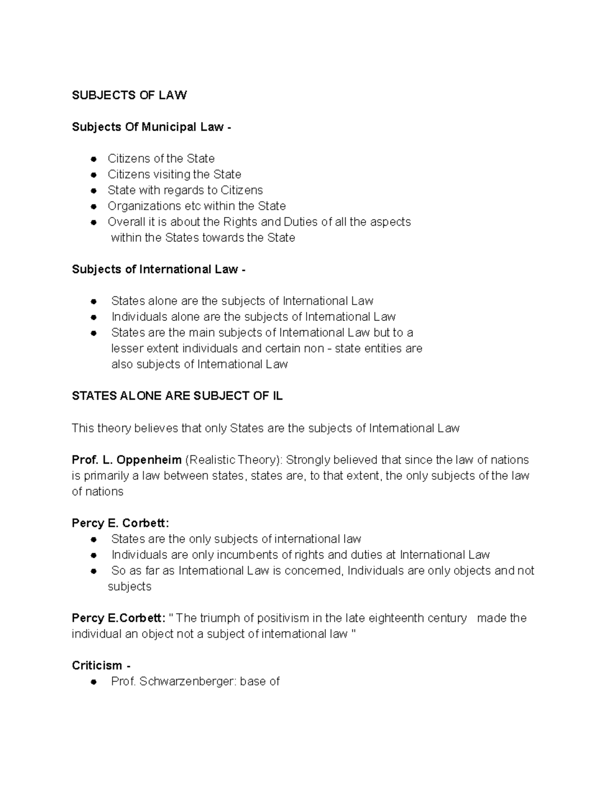 Subjects of International law - L. Oppenheim (Realistic Theory ...