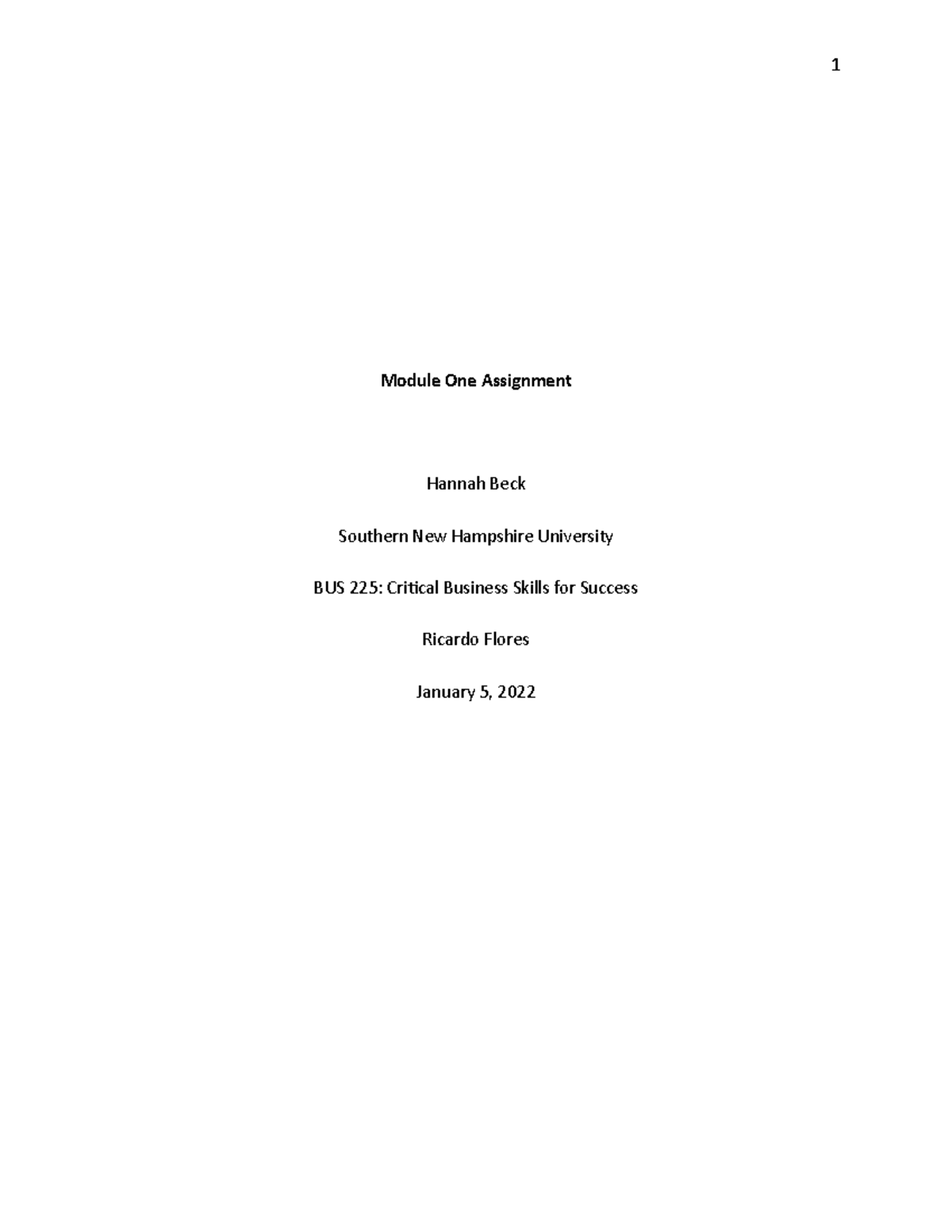 Module One Assignment - Module One Assignment Hannah Beck Southern New ...