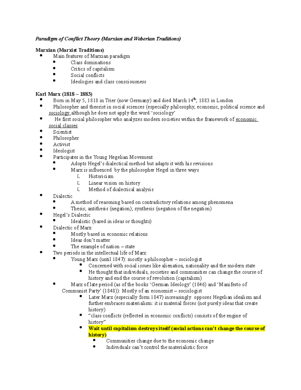 Paradigm of Conflict Theory - Historicism i. Linear vision on history i ...