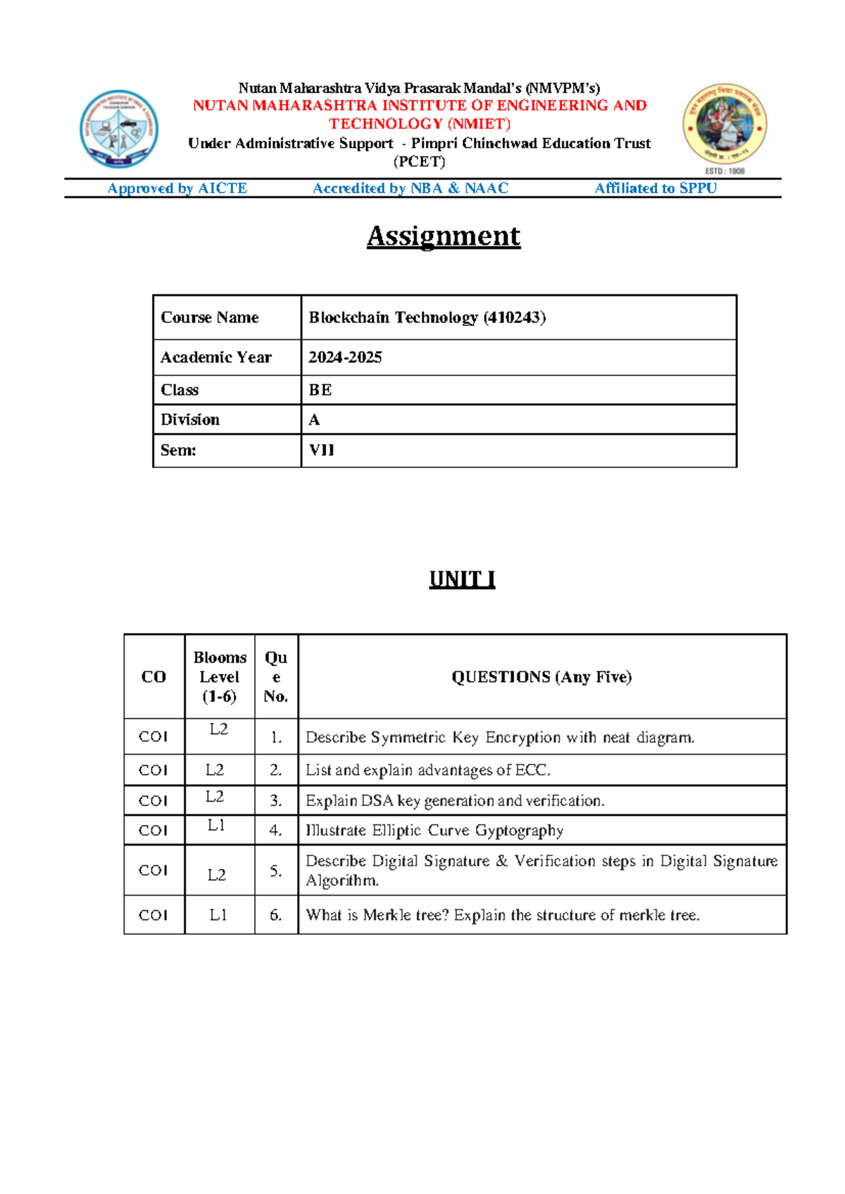 BT 24 25 Assignment 1 - Assignment Course Name Blockchain Technology ...