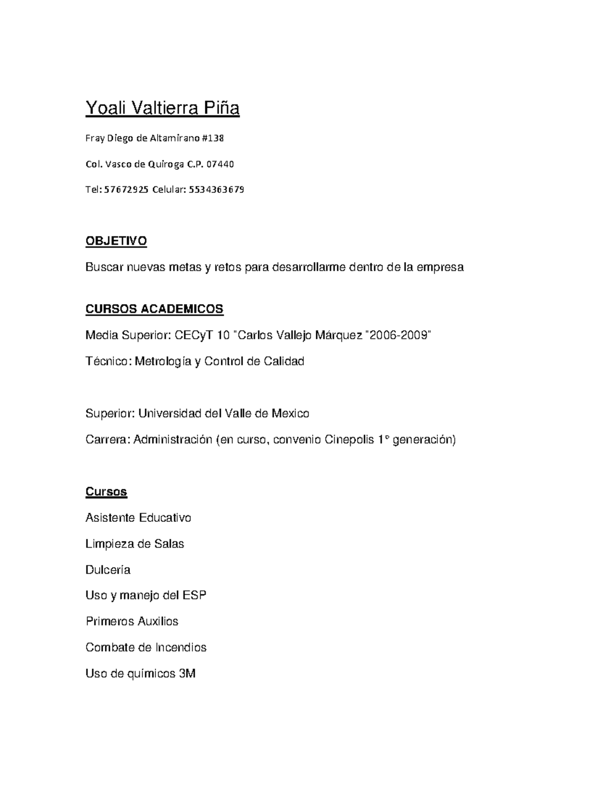 Yoali CV - jhvjh - Negocios Internacionales - UVM - Studocu