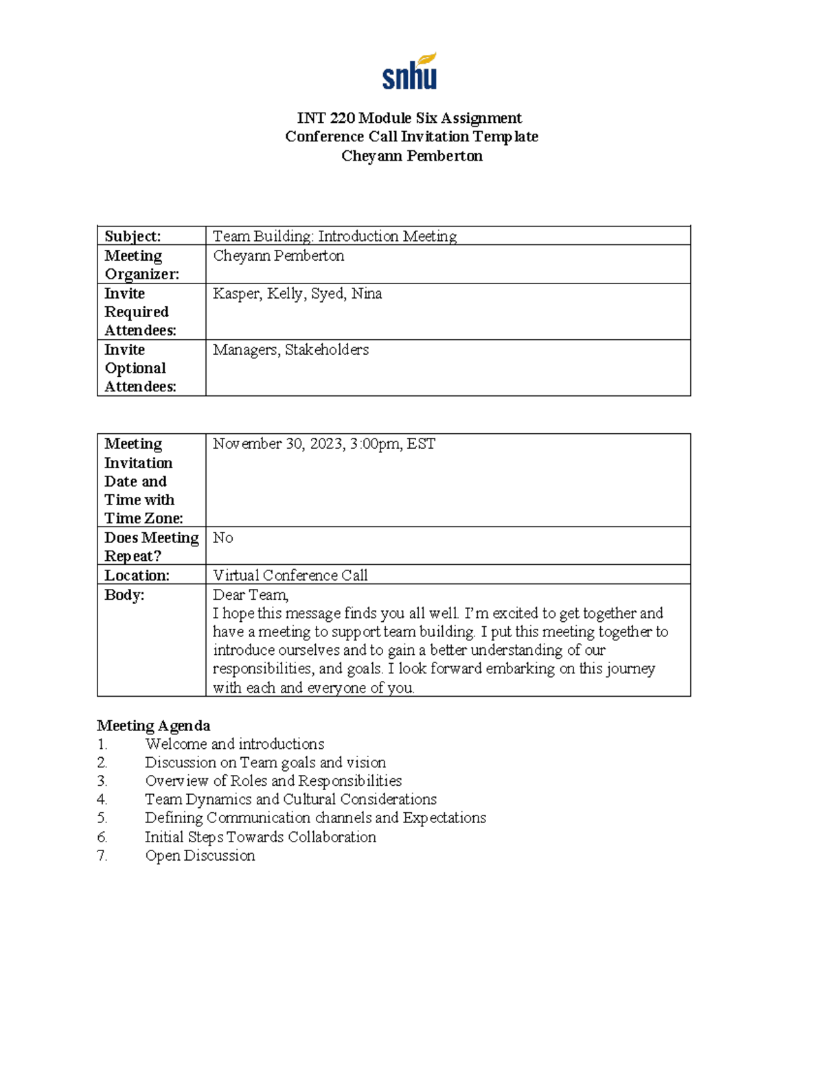 INT 220 Conference Call Invitation Final - INT 220 Module Six ...