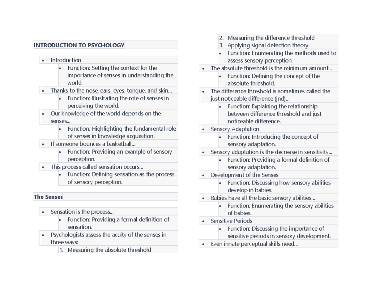 Introduction TO Psychology Senses - INTRODUCTION TO PSYCHOLOGY ...