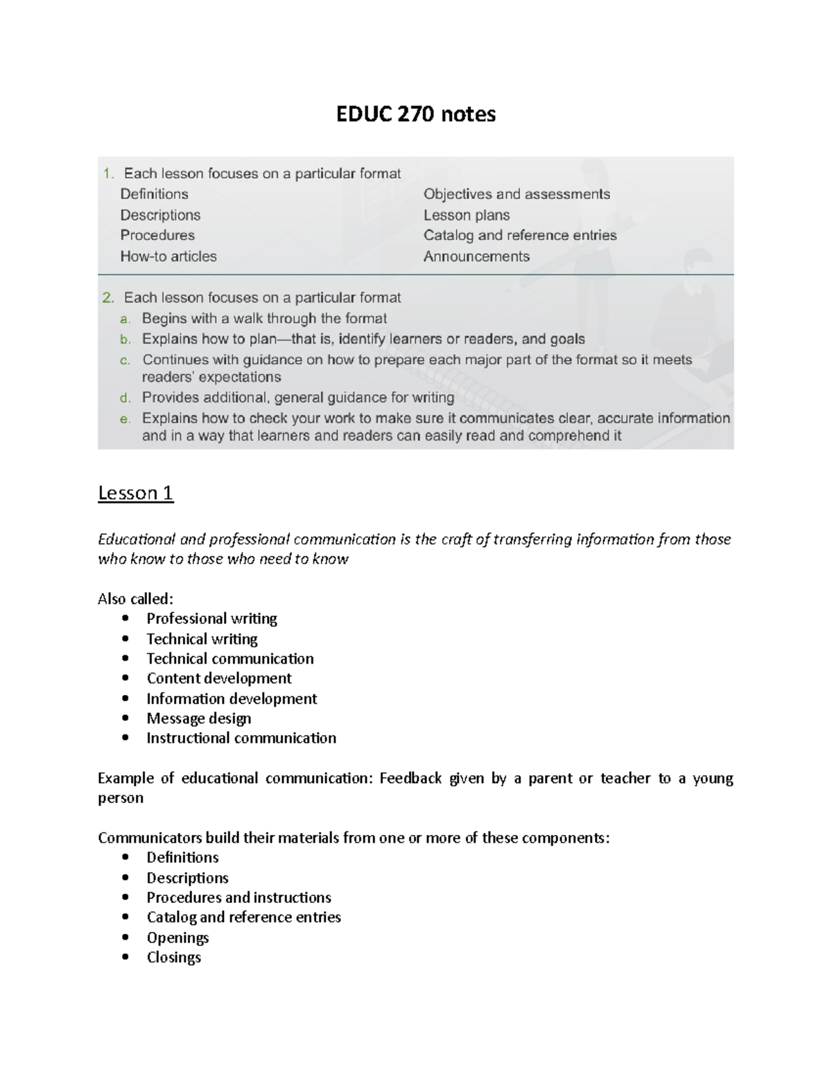 EDUC 270 notes - EDUC 270 notes Lesson 1 Educational and professional ...