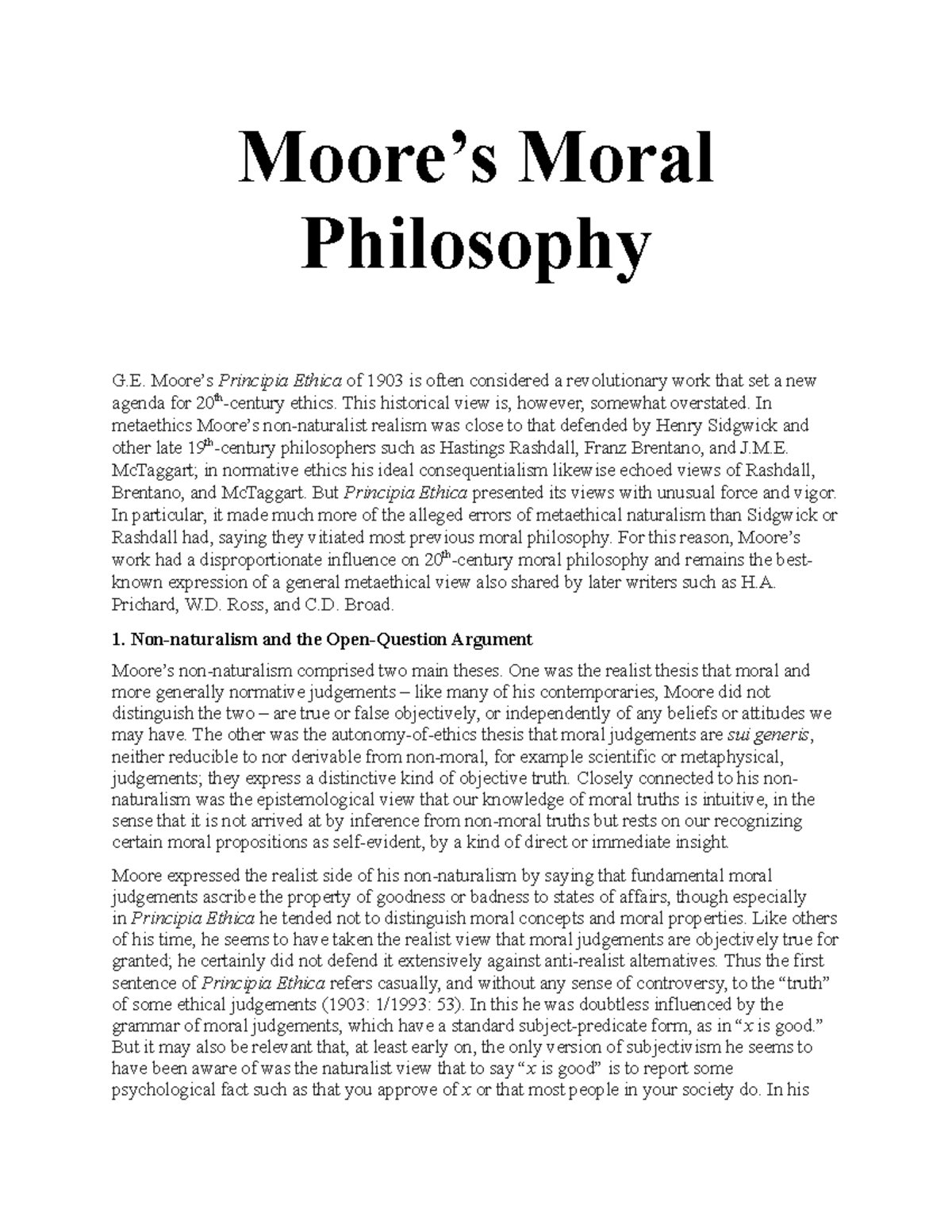 Lecture 44 Moore’s Moral Philosophy - Moore’s Moral Philosophy G. Moore ...