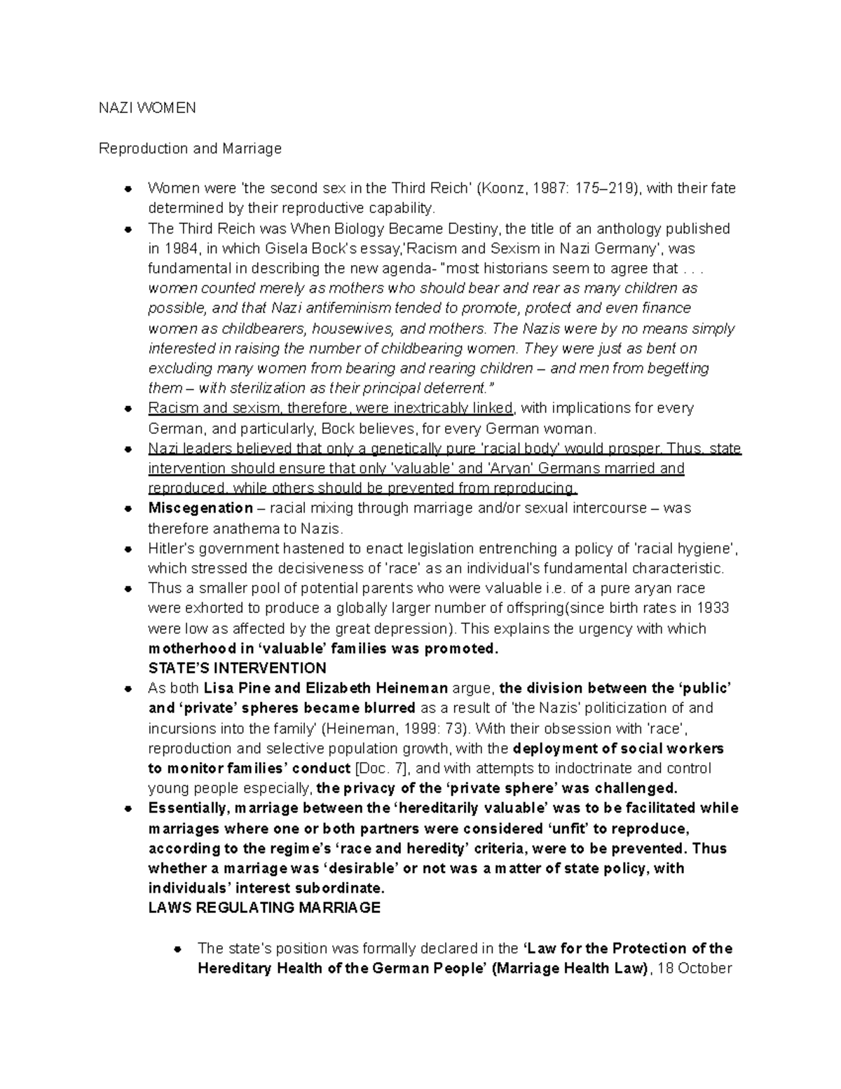 Nazi women - NAZI WOMEN Reproduction and Marriage Women were ‘the ...