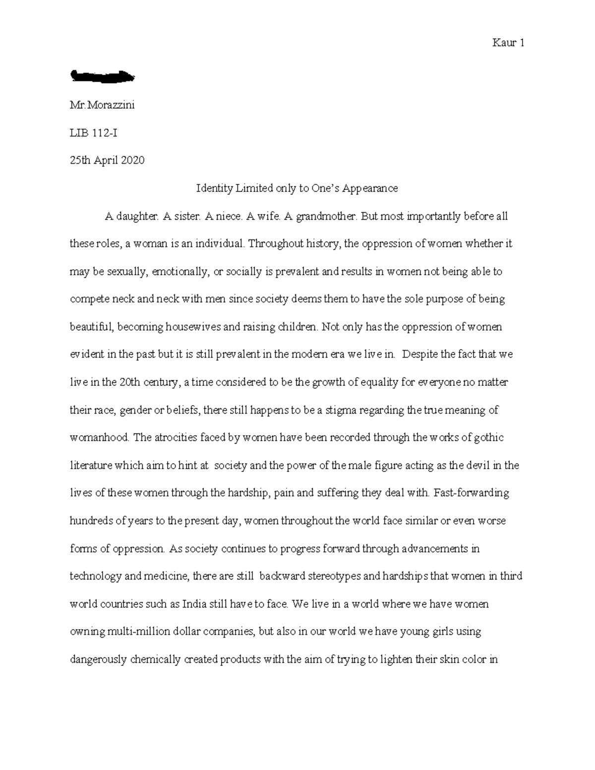 Award Winning Student Paper Sample - Jaskirat Kaur Mr LIB 112-I 25th ...