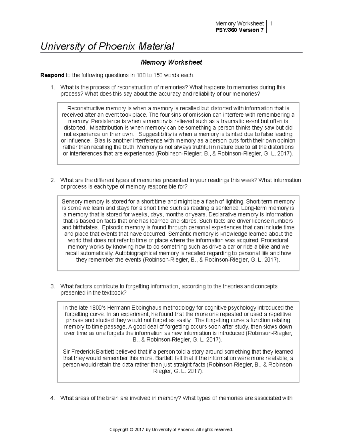 Psy360r7 memory worksheetdone - PSY 360 - UOPX - Studocu