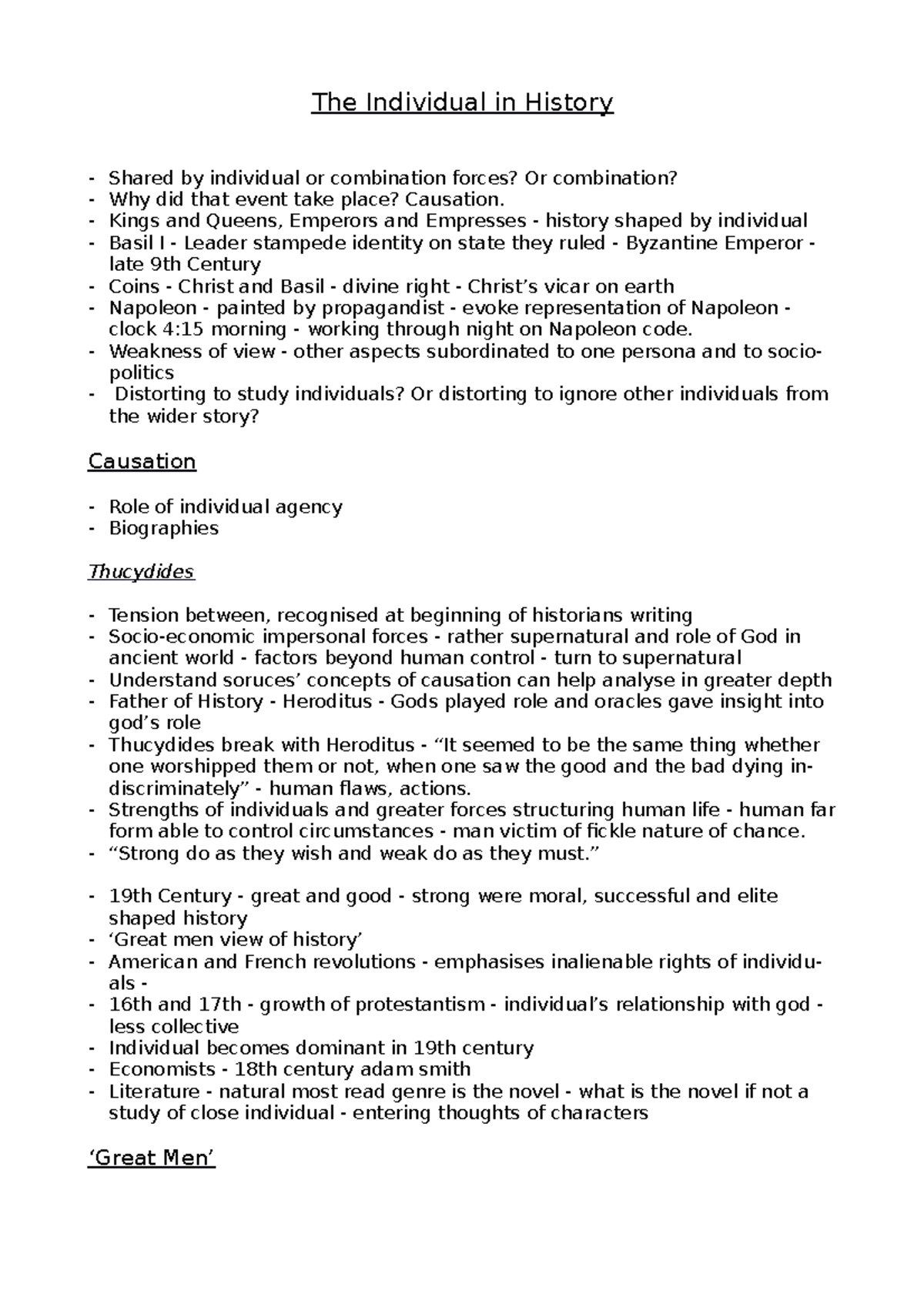 Historigraphy 7 - The Individual in History - The Individual in History ...