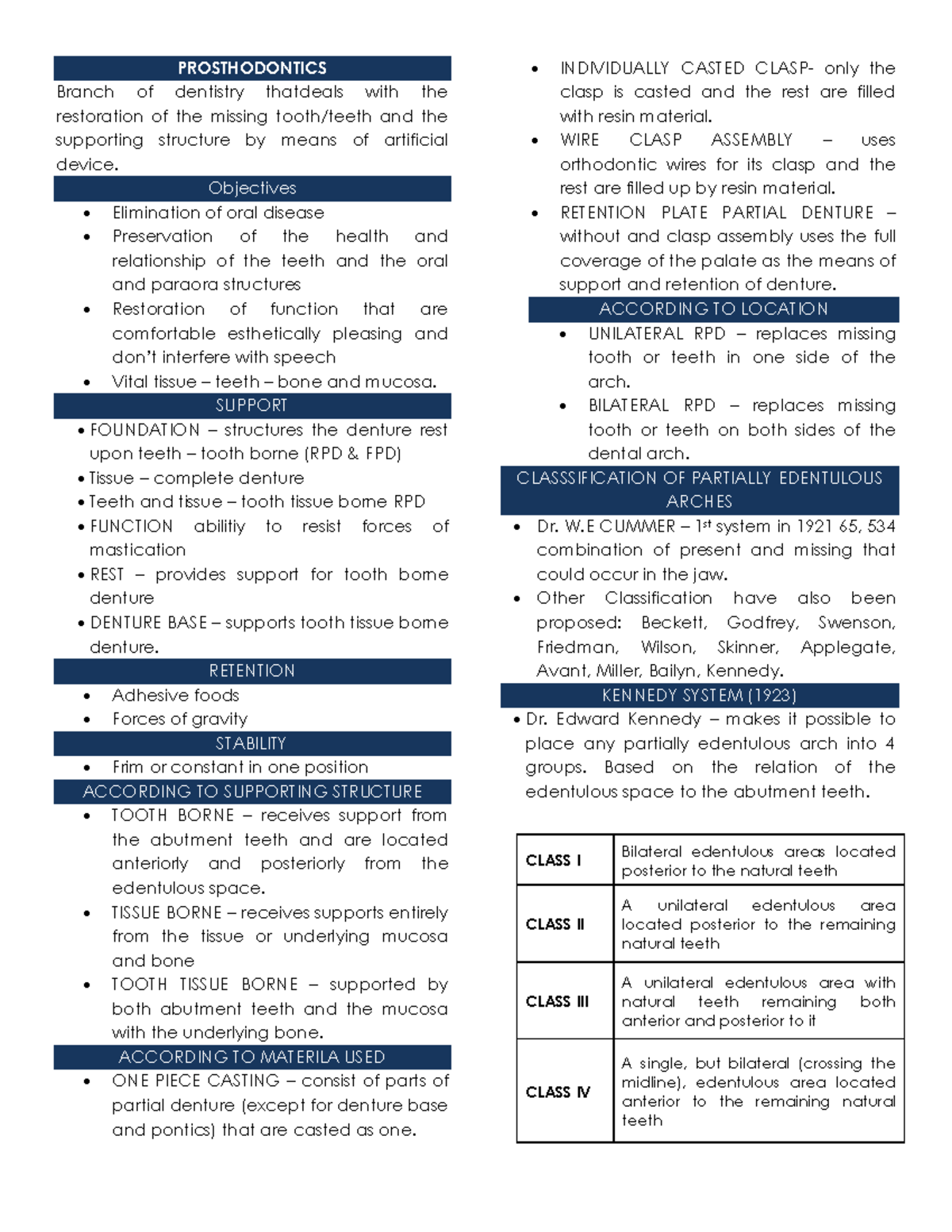 Prosthodontics- 2 - lecture note for the whole sememester and samplex ...