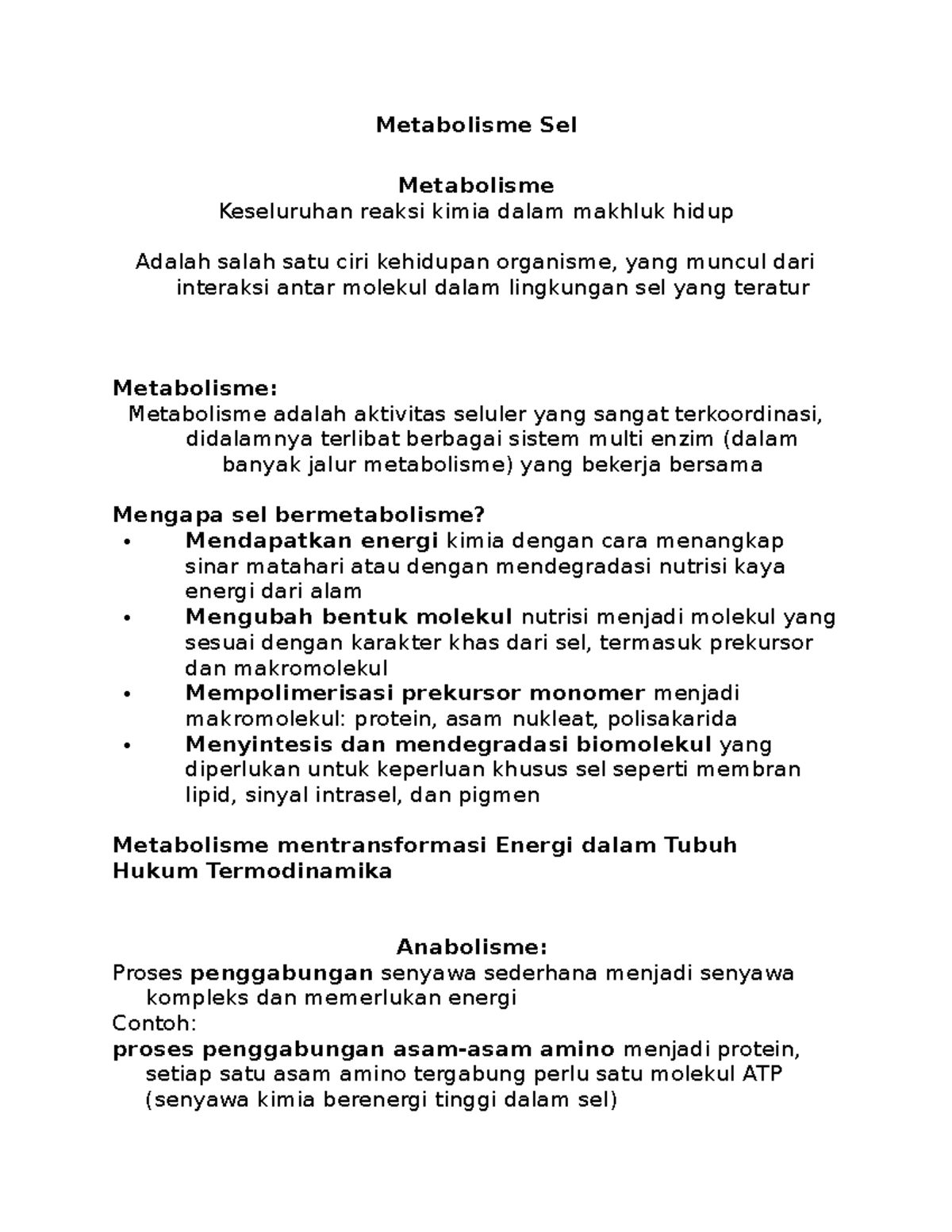Metabolisme Sel Blok NMS - Metabolisme Sel Metabolisme Keseluruhan ...
