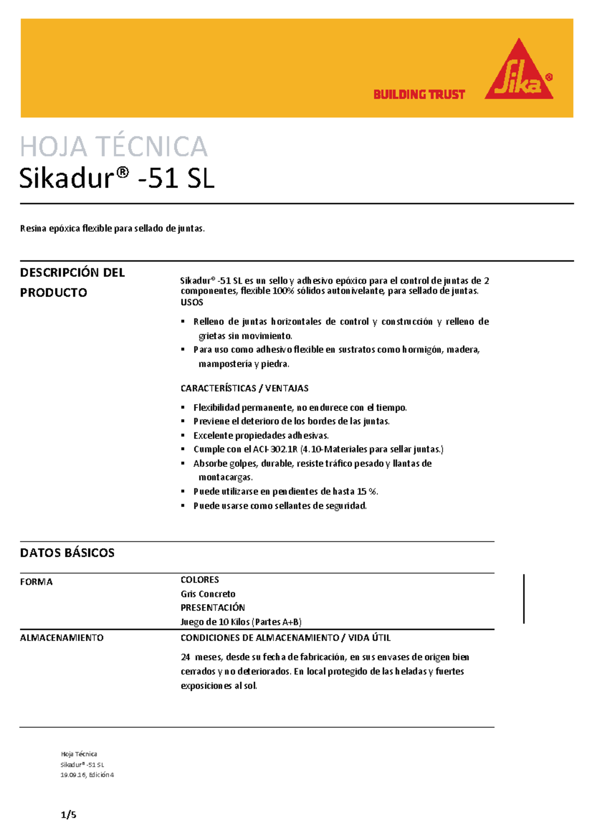 HT- Sikadur 51 SL - sello - Hoja Técnica Sikadur® -51 SL 19.09, Edición ...