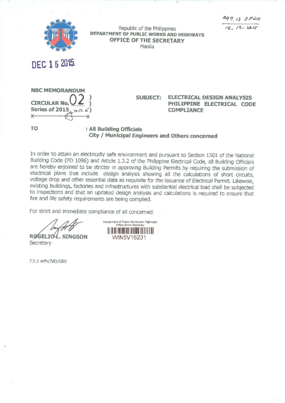 Nbcdo MC 02 s2015 - DPWH COMPLIANCE IN ELECTRICAL DESIGN ANAL - D E C 1 ...