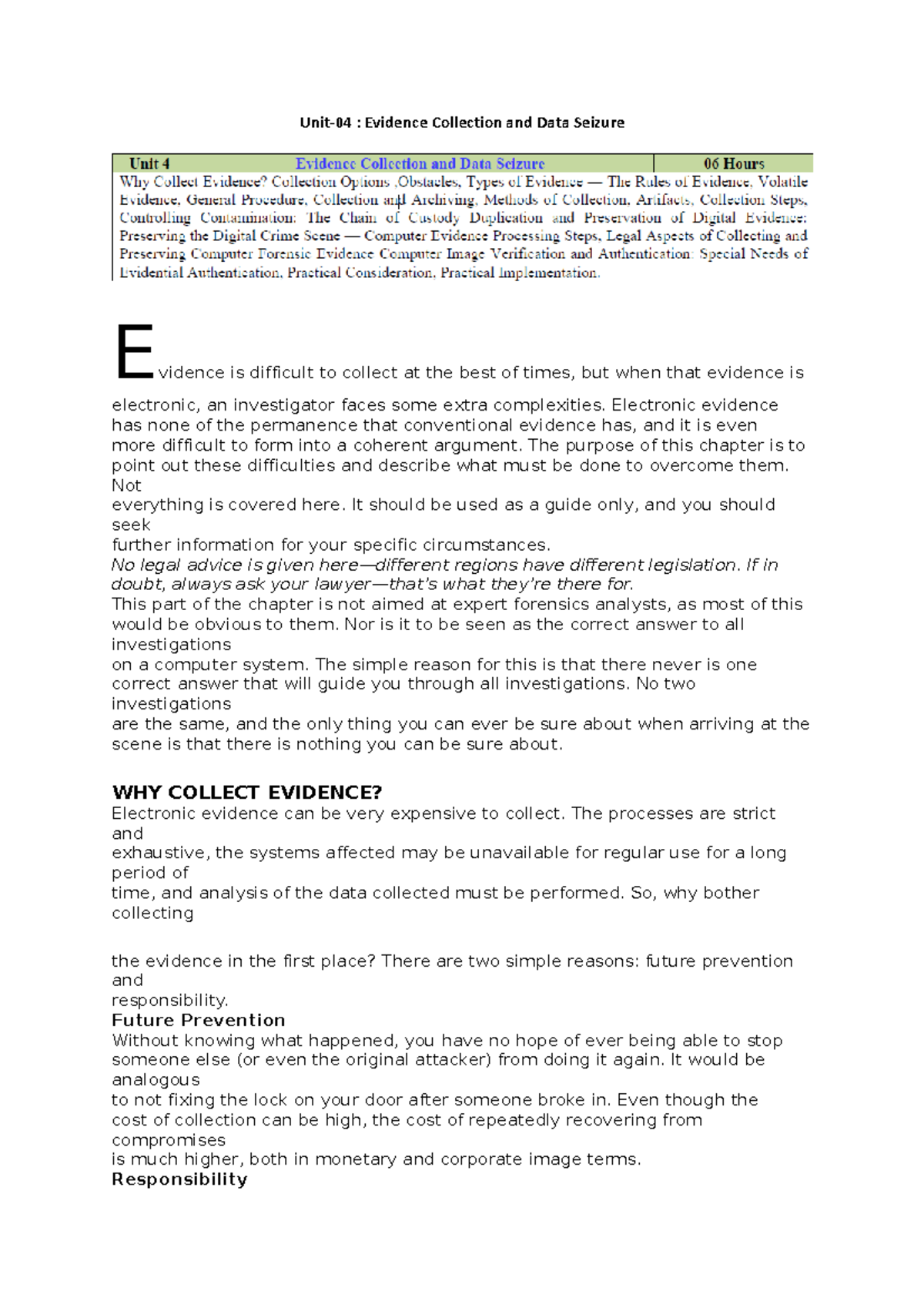 Unit-04 Notes - Unit-04 : Evidence Collection and Data Seizure Evidence ...