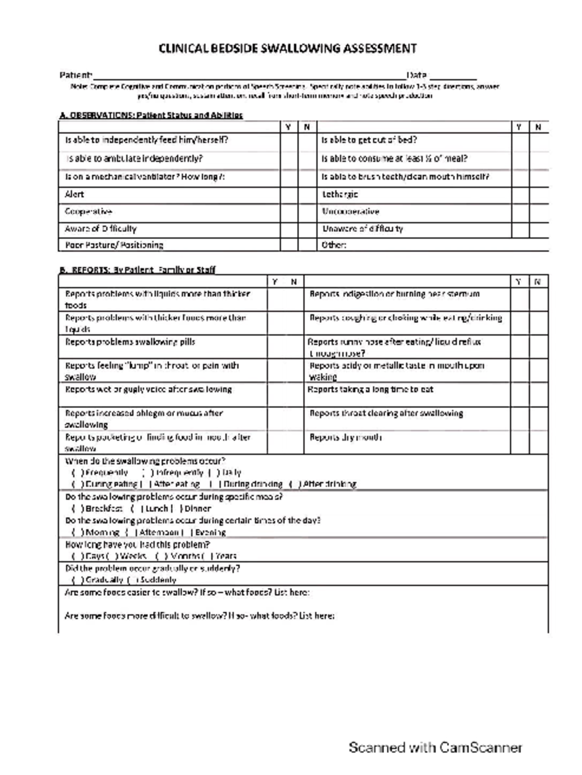 Swallowing evaluation report - CLINICAL BEDSIDE SWALLOWING ASSESSMENT ...