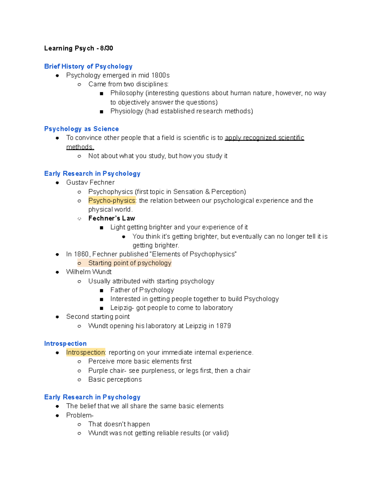 Learning Lecture Exam 1 - Learning Psych - 8/ Brief History of ...