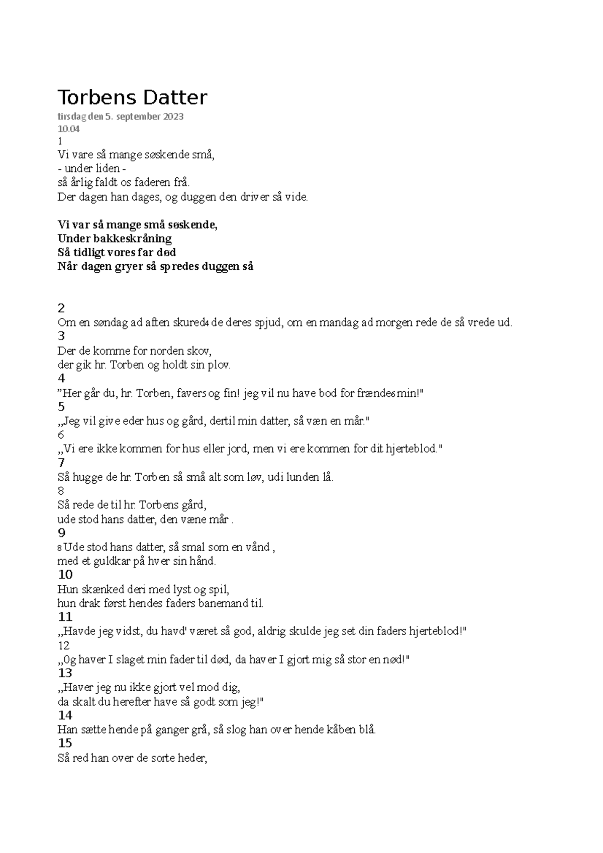 Torbens Datter - Torbens Datter tirsdag den 5. september 2023 10. 1 Vi ...