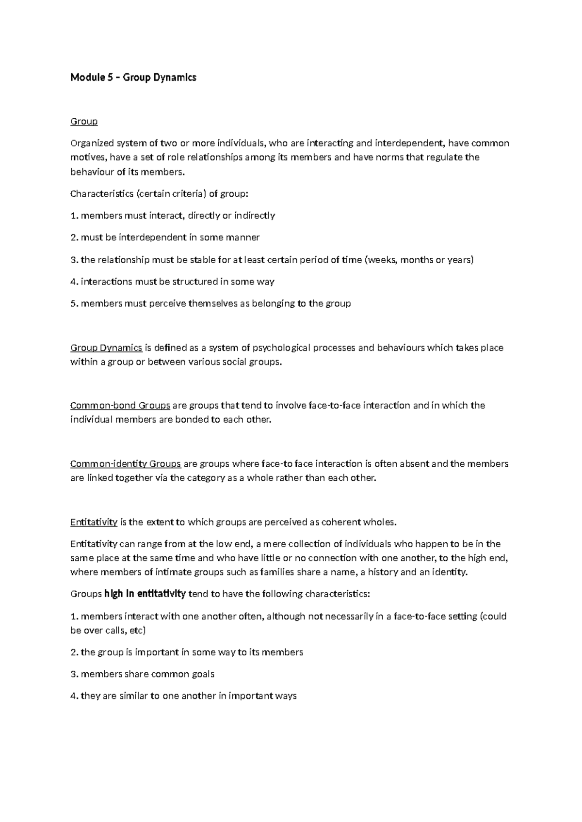 Social Psychology - Group Dynamics Notes - Module 5 – Group Dynamics ...
