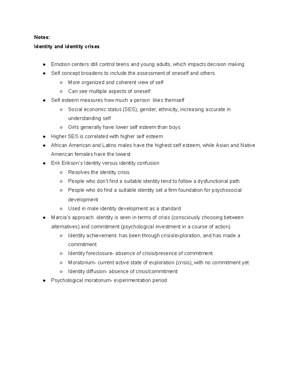 PSY 125- identity notes - Notes: Identity and identity crises Emotion ...