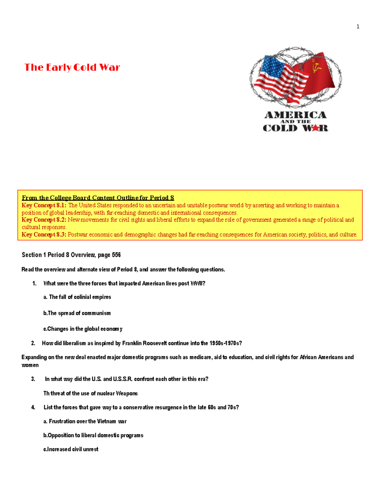 Copy of Chapter 26 Amsco - The Early Cold War From the College Board ...