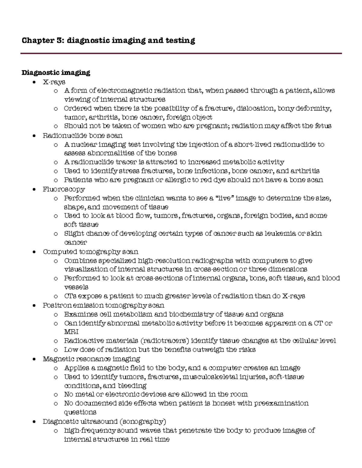 Chapter 3 - Diagnostic imaging and testing descriptions. - Chapter 3 ...