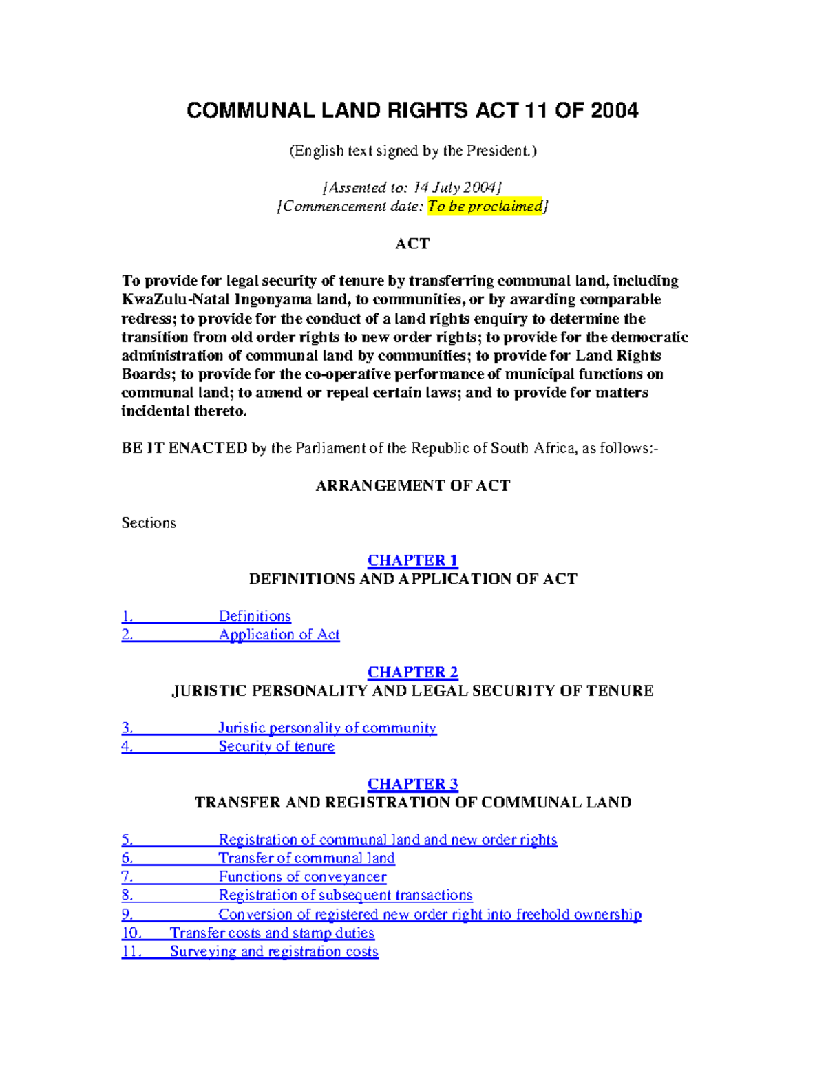 Communal Land Rights Act 11 of 2004 - COMMUNAL LAND RIGHTS ACT 11 OF ...