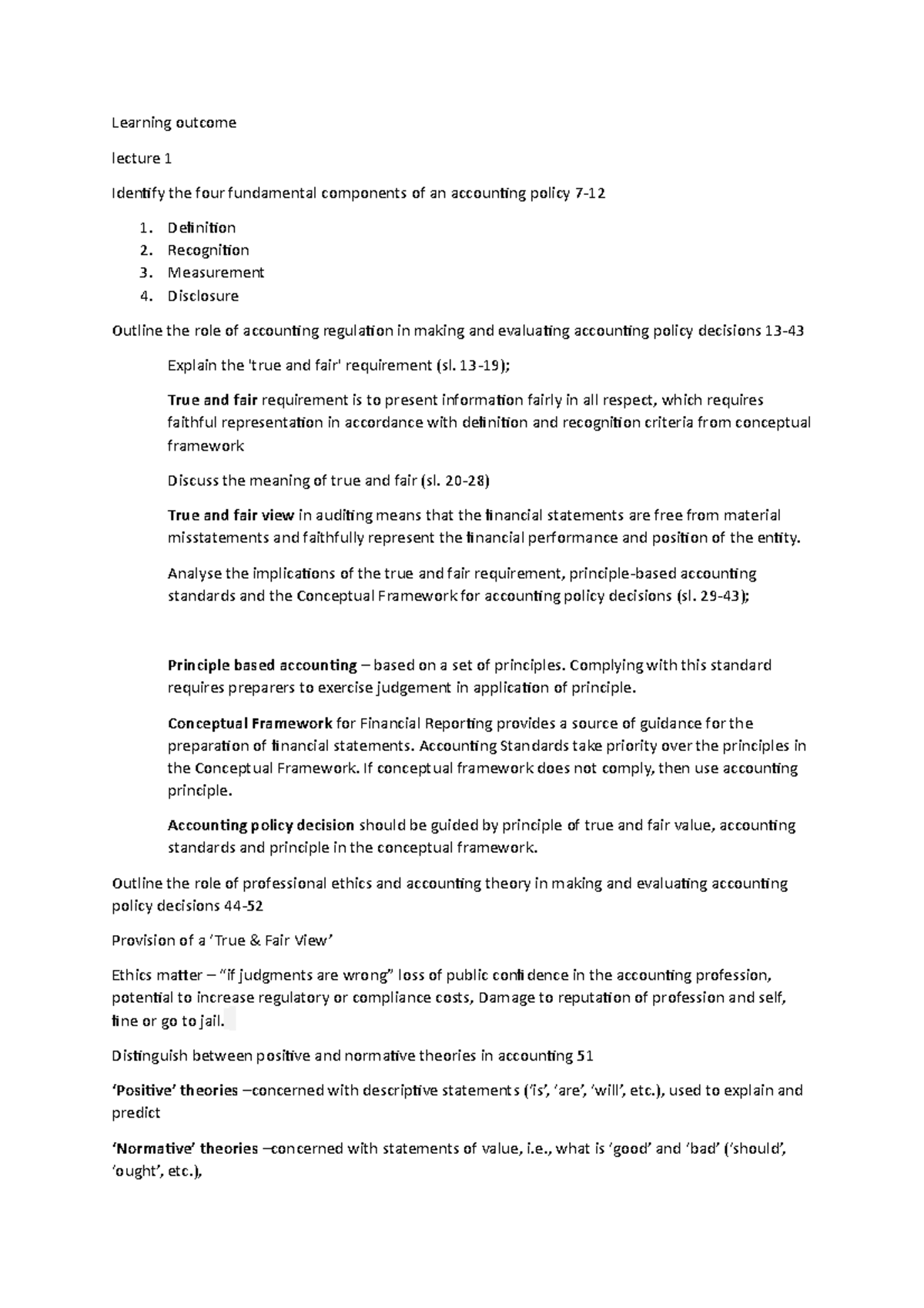 accounting theory Learning outcome lecture notes 1-3 - Learning outcome ...