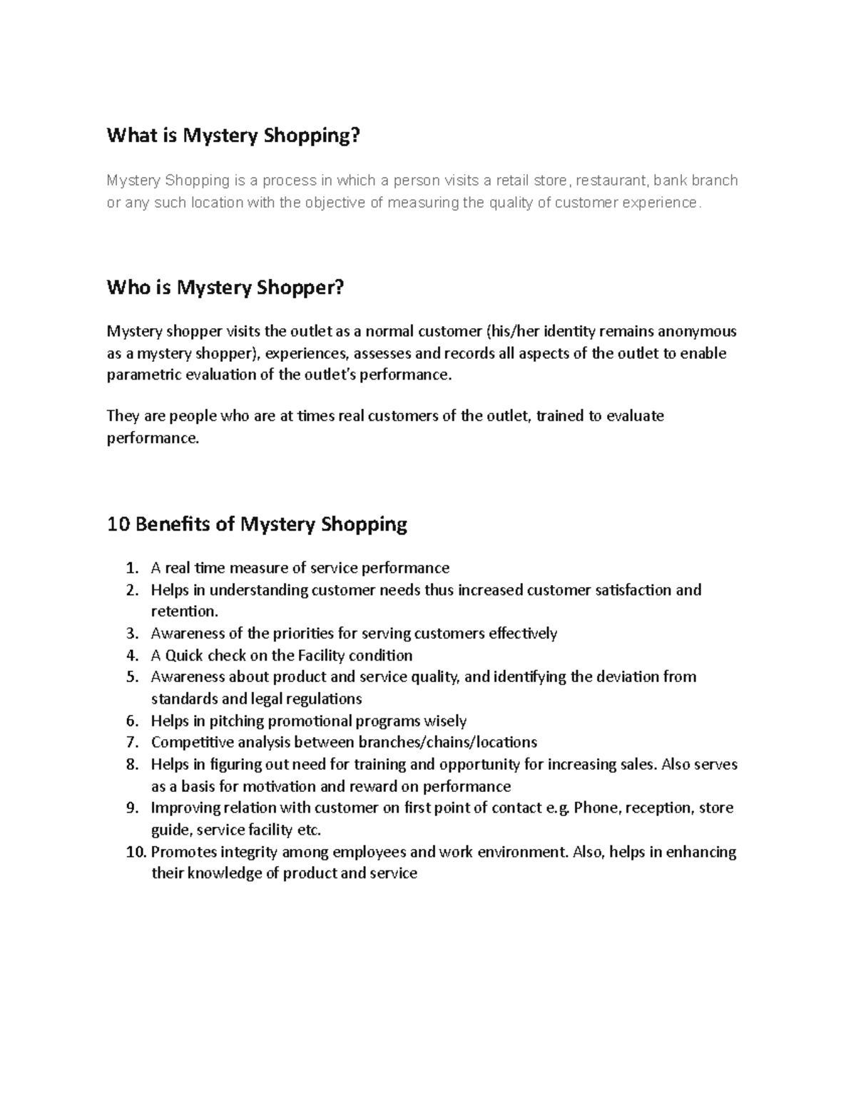 10 Benefits of Mystery Shopping - What is Mystery Shopping? Mystery ...
