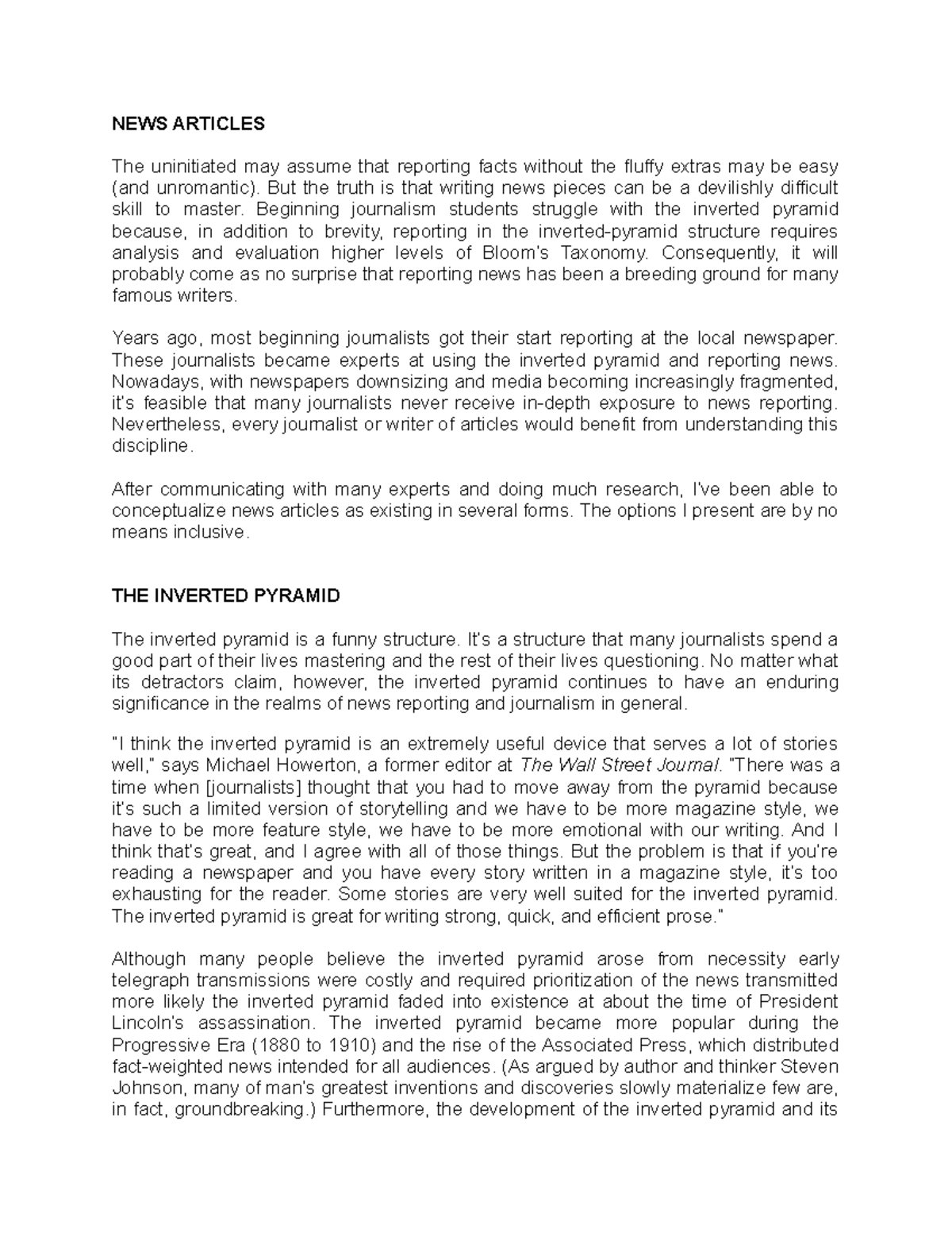 News Articles - Lecture notes in Narrative - NEWS ARTICLES The ...
