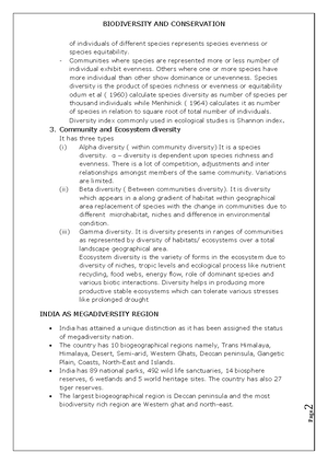 Biodiversity - Lecture notes 1-6 - Unit: BIODIVERSITY (Reading material ...