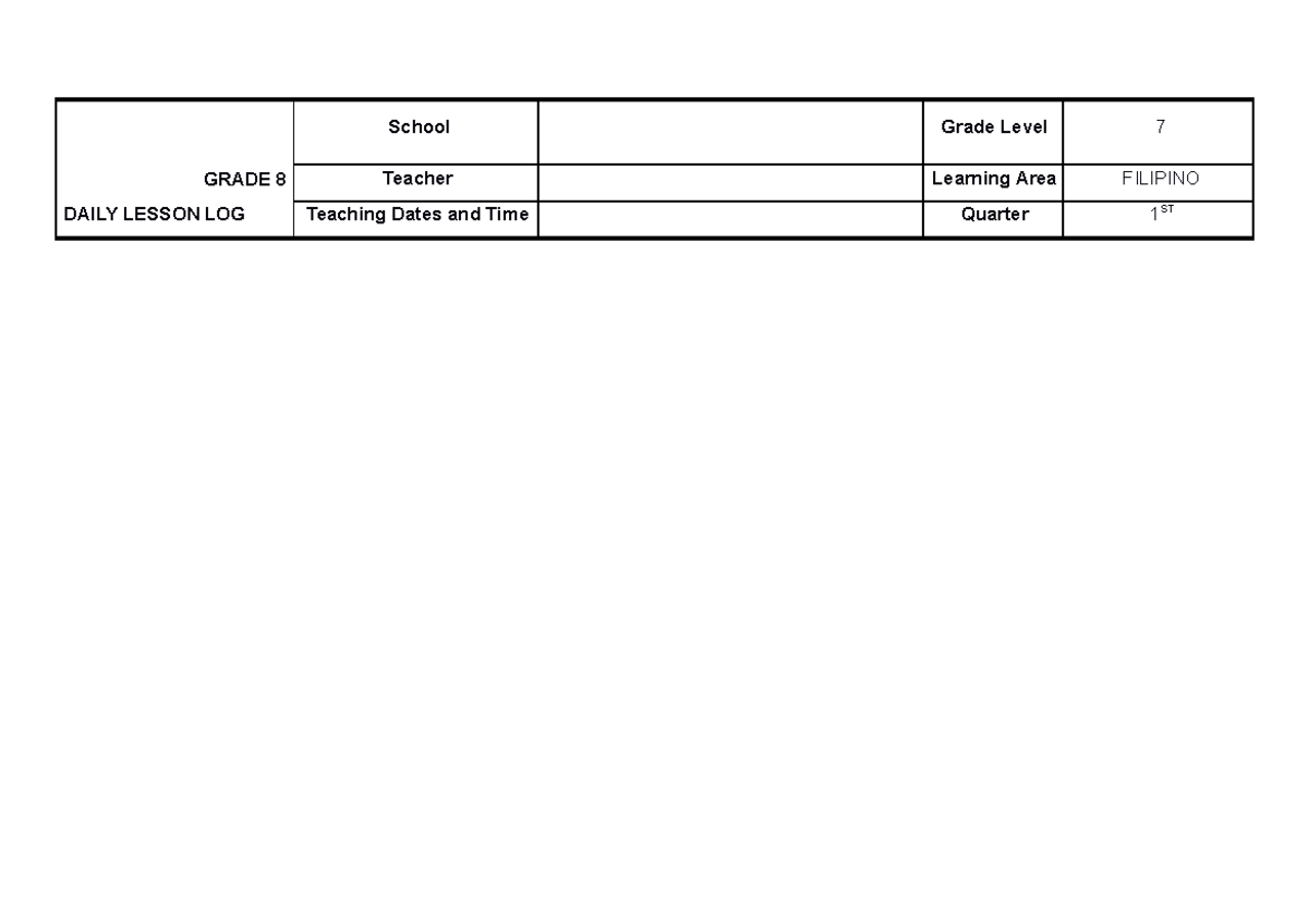 1 - DAILY LESSON LOG IN FILIPINO 7 - GRADE 8 DAILY LESSON LOG School ...